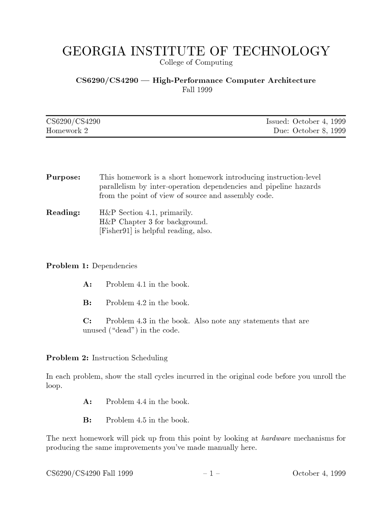 Homework 2 On High Perform Computer Architecture Cs 6290 Docsity
