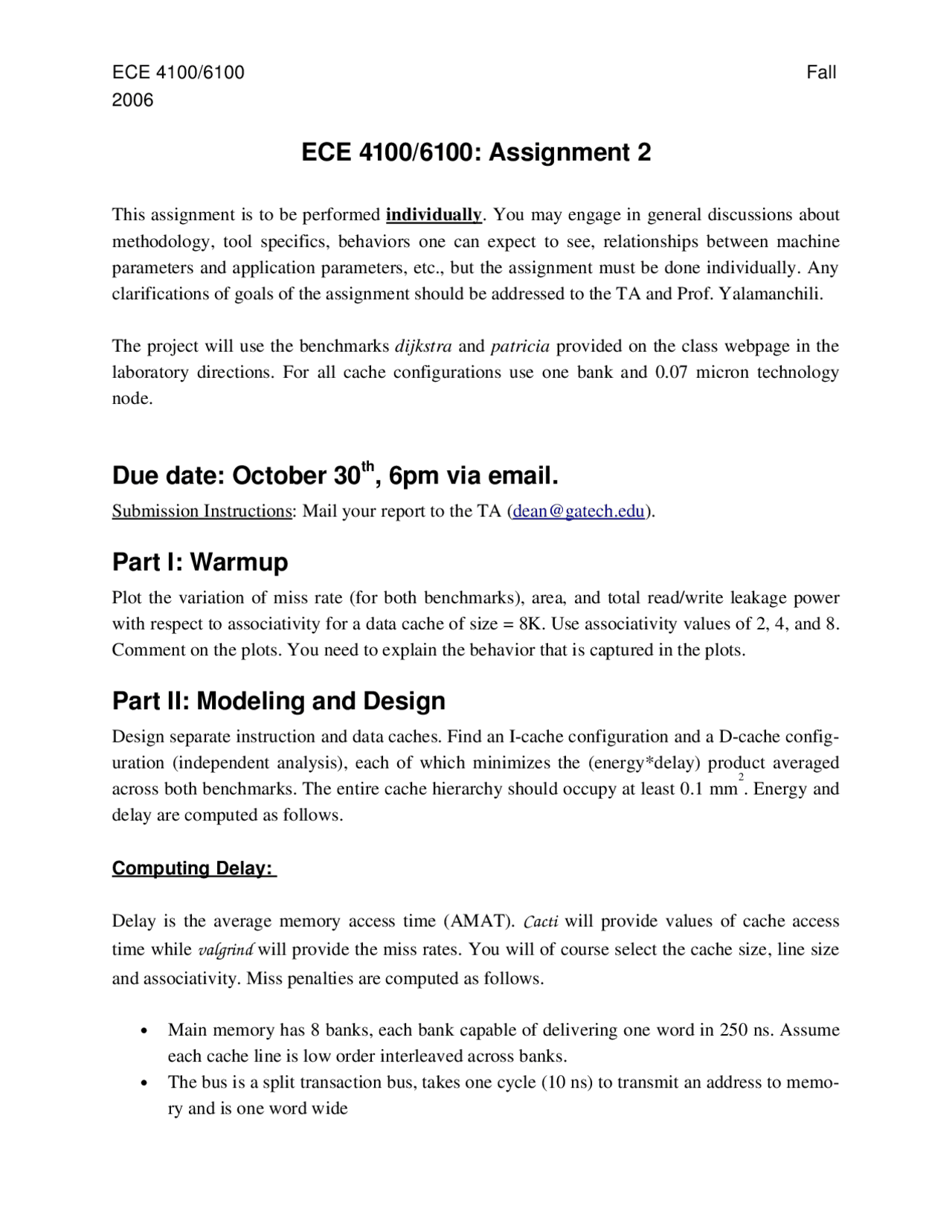 Modeling And Design Of Computer Architecture Homework 2 Ece 4100