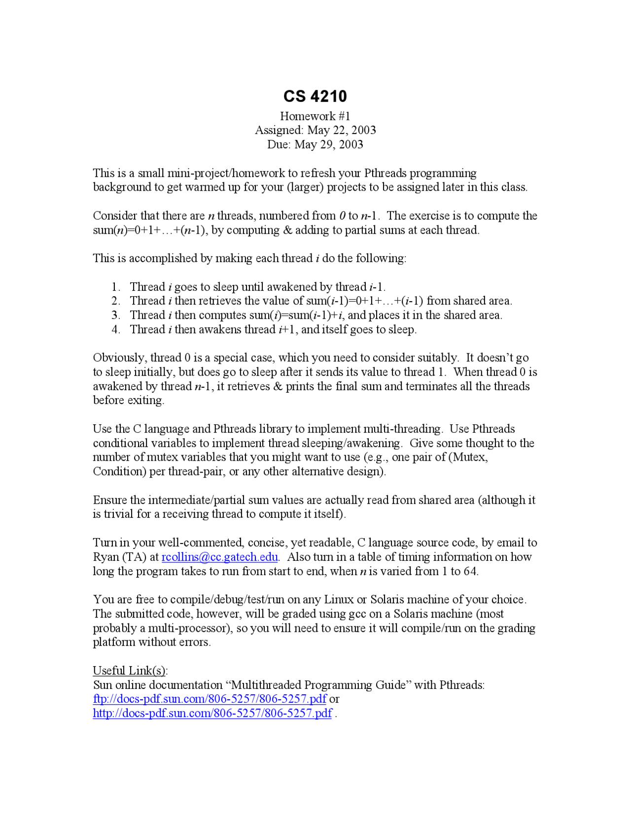 Homework 1 Advanced Operating Systems Fall 2003 Cs 4210 Docsity