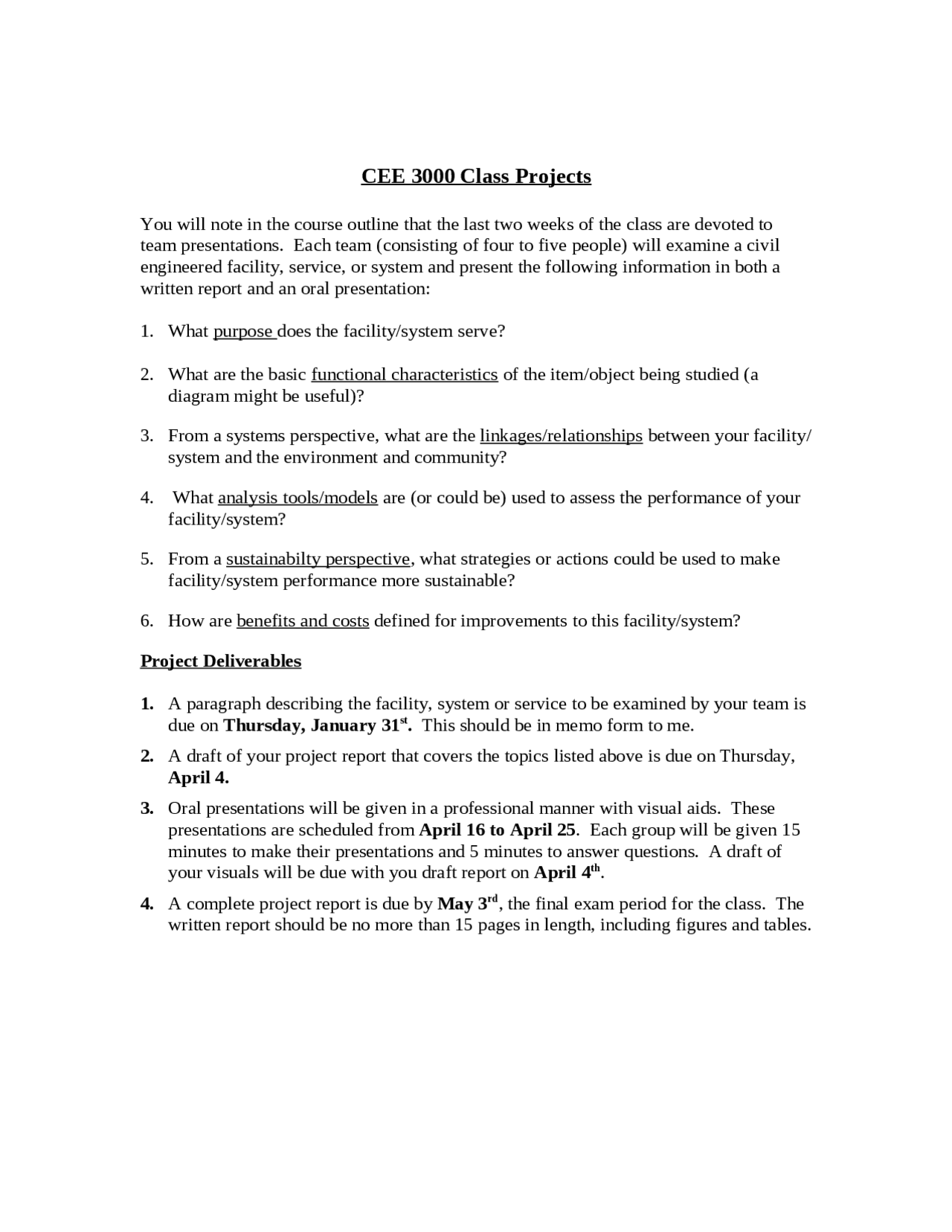 Class Projects, Project Deliverables - Civil Engineering System | CEE ...