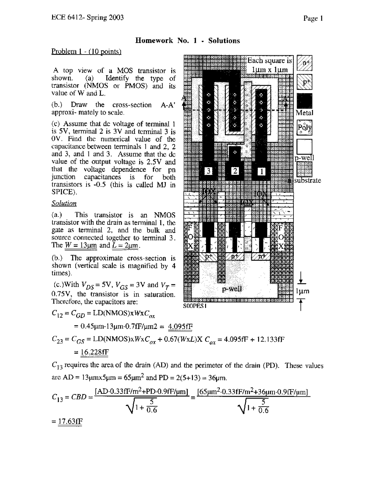Homework 1 Solutions Analog Integrated Circuit Design Ece 6412