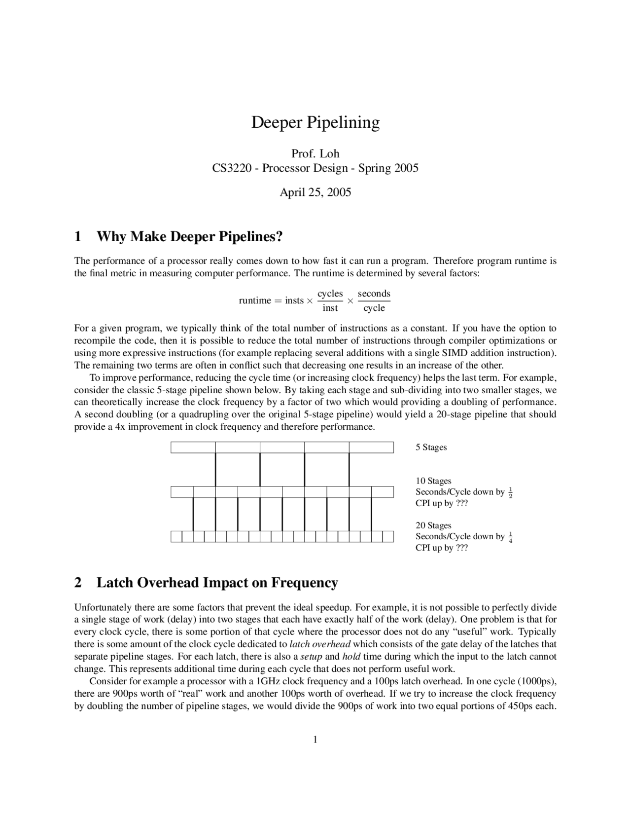 Deeper Pipelining Lecture Notes Processor Design Cs 3220 Docsity