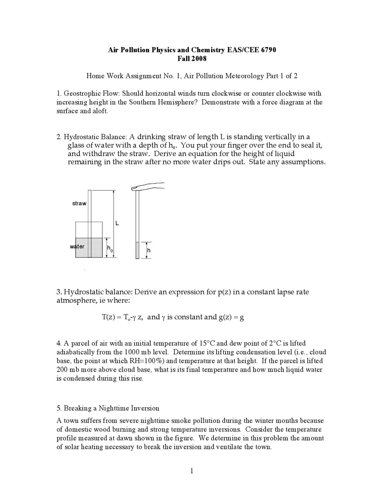 Homework 1 Practice Questions Air Pollution Physics And Chemistry