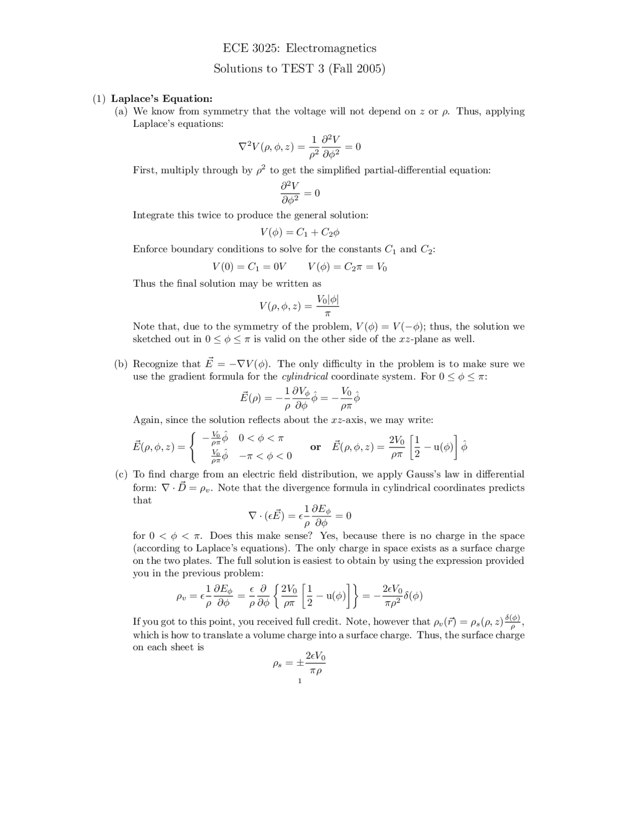 Solutions To Test 3 Electromagnetics Ece 3025 Docsity