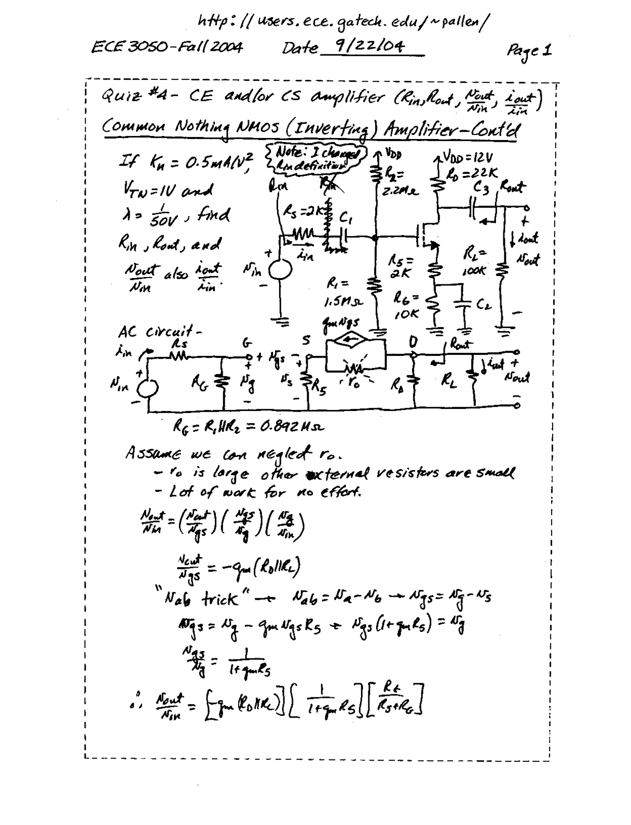 Common Nothing Nmos Inverting Amplifier Contd Lecture Notes Ece