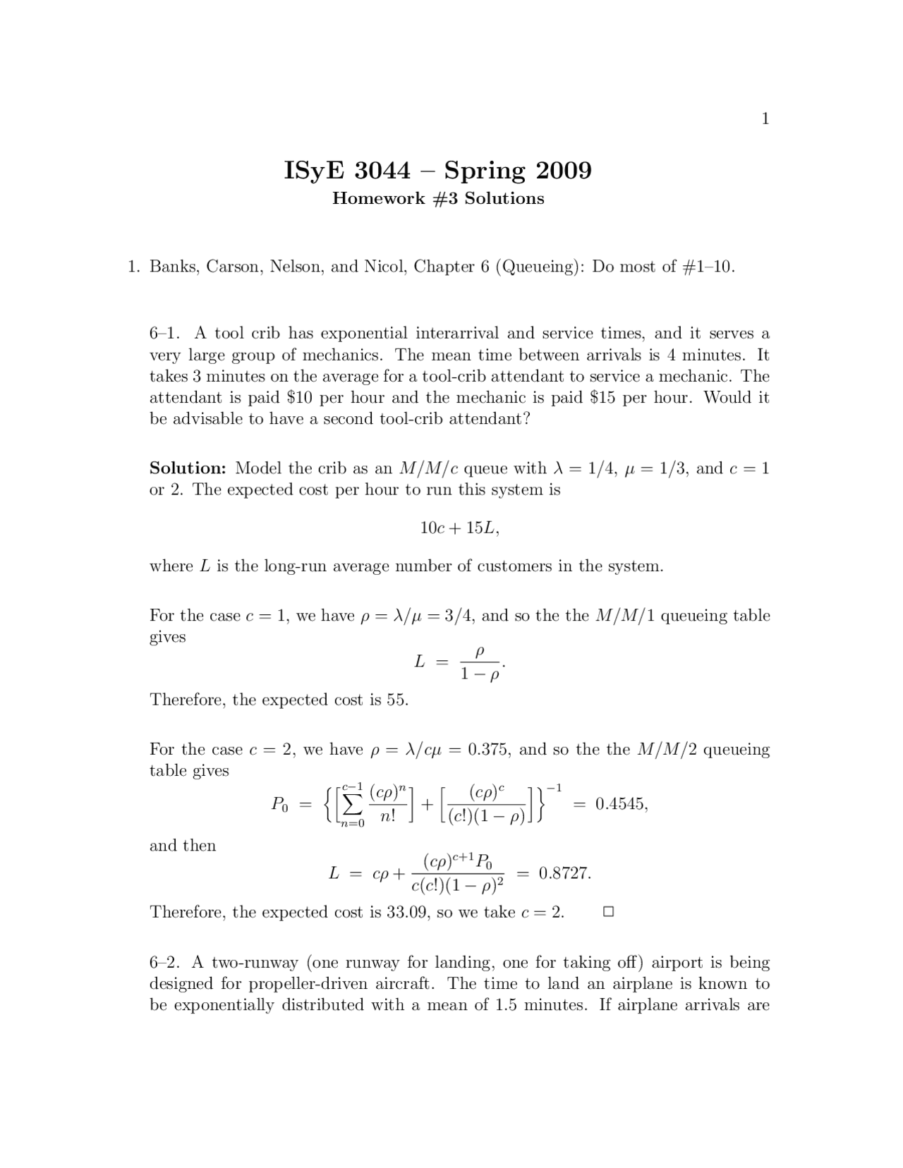 Solutions To Homework Simulation Analysis And Design Isye 3044