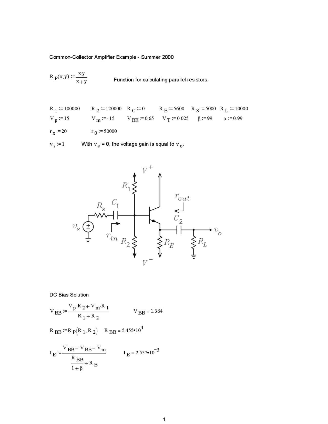 Common Collector Amplifier Example In Analogue Electronics Ece 3050