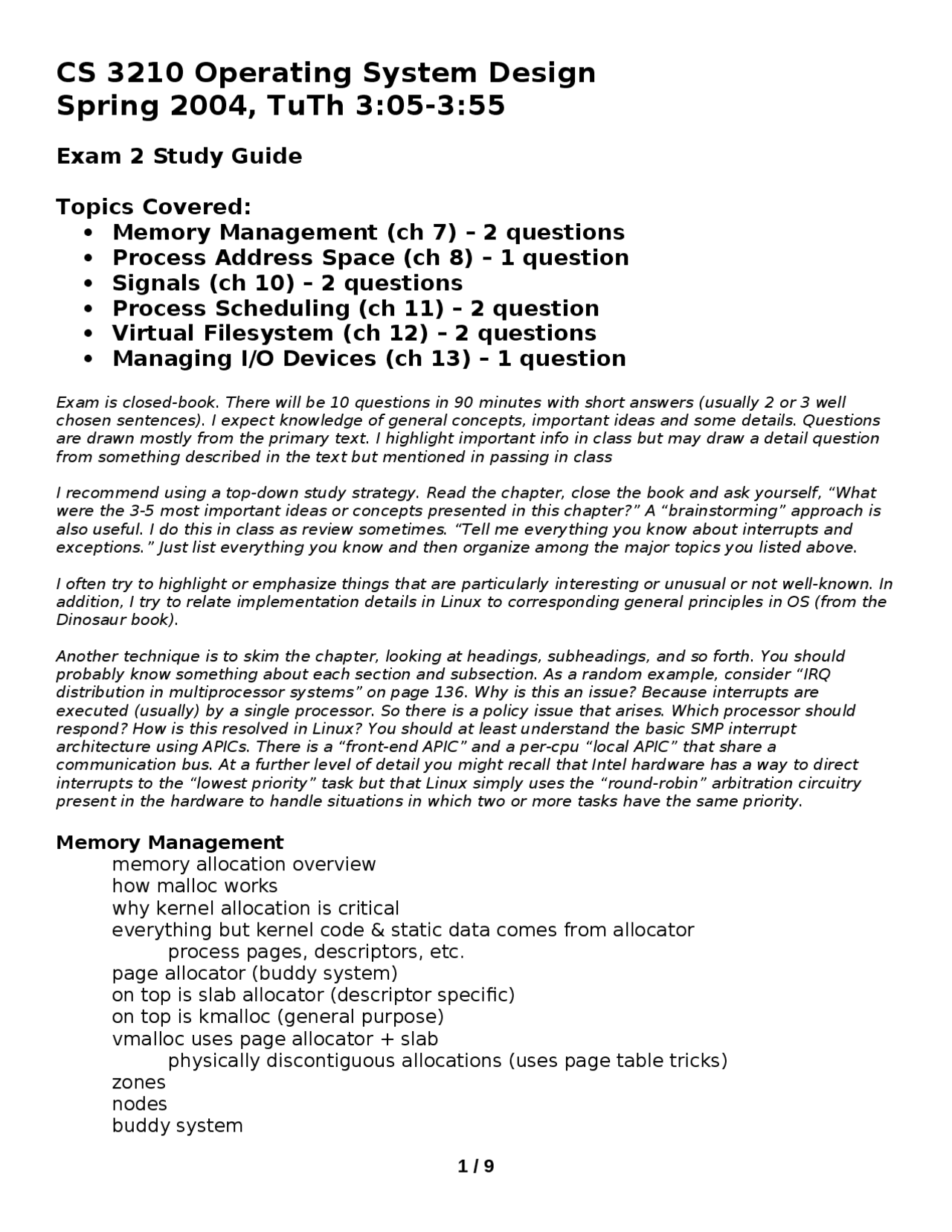 Exam 2 Study Guide - Design-Operating Systems | CS 3210 - Docsity