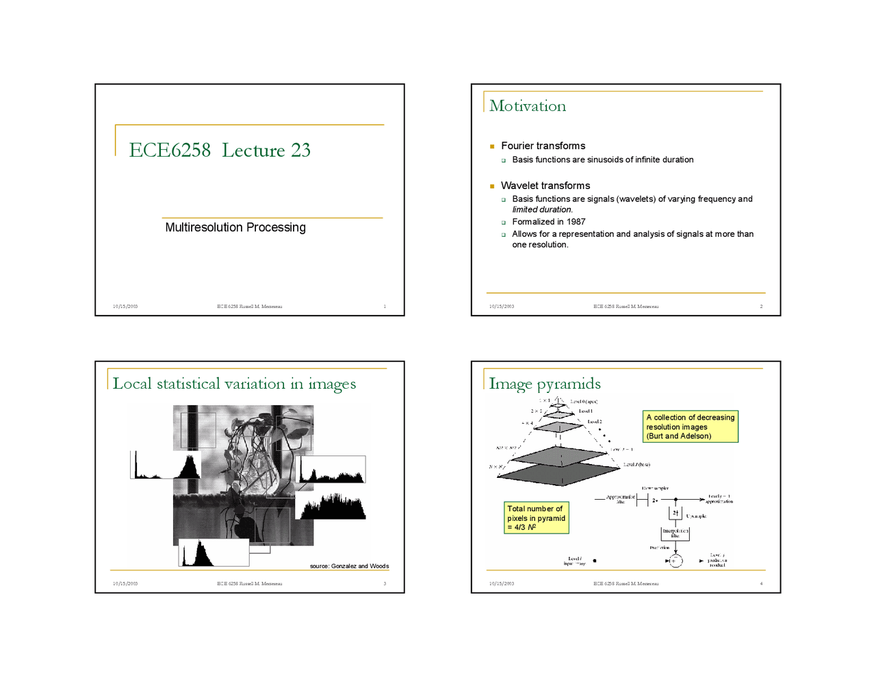 Digital Image Processing Multiresolution Processing Ece 6258 Docsity