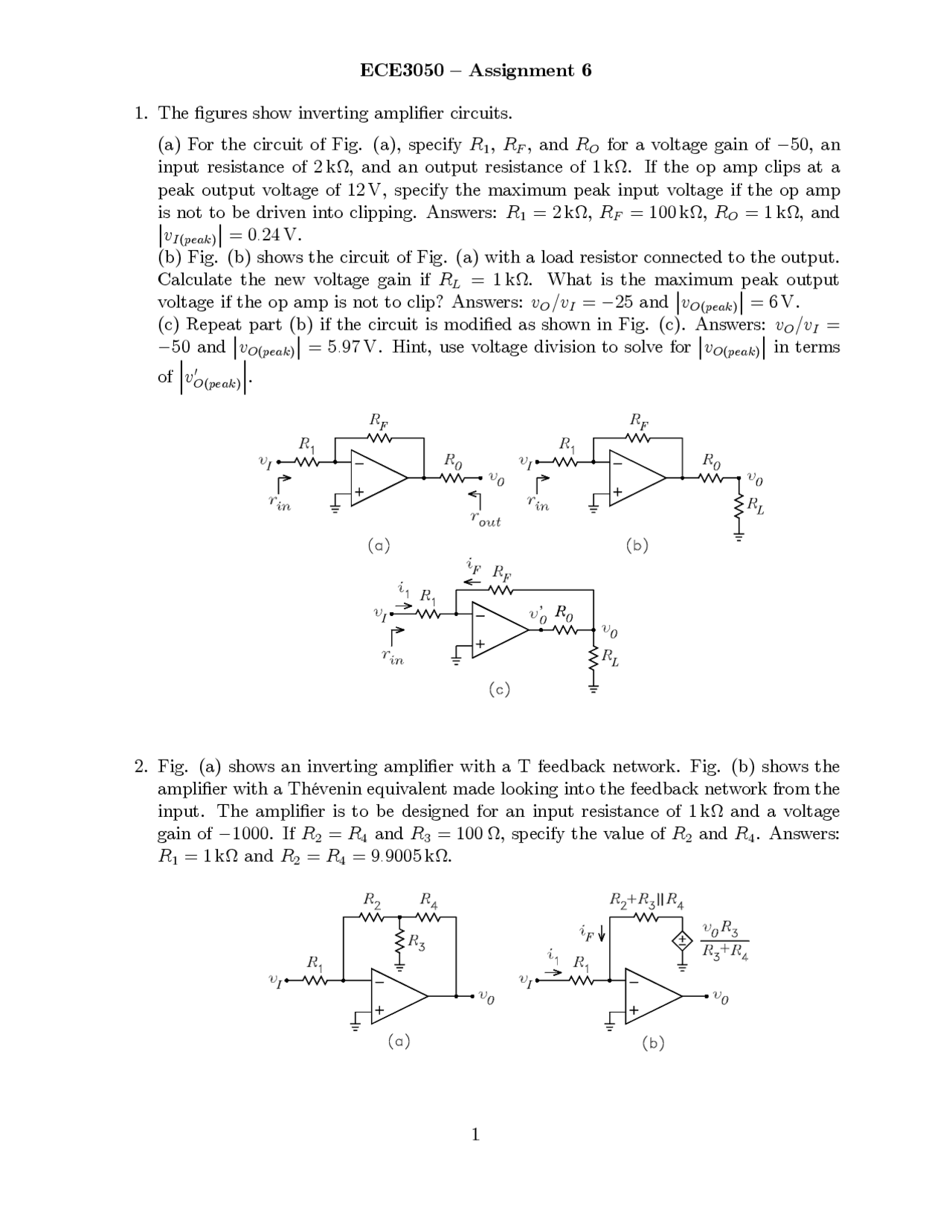 Assignment 6 Questions Analog Electronics Ece 3050 Docsity