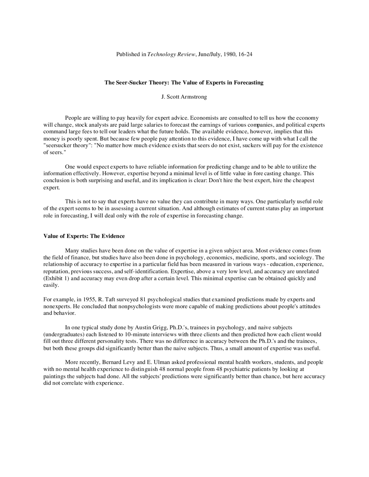 Review Sheet For Value Of Experts In Forecasting Isye 3103 Docsity