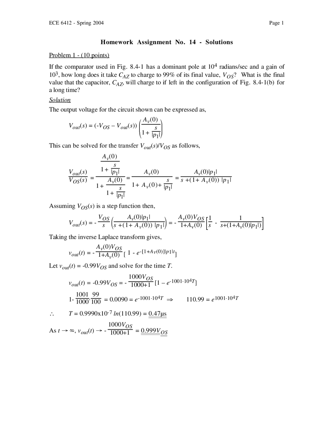 Solved Questions For Assignment 12 Analog Integrated Circuit Design