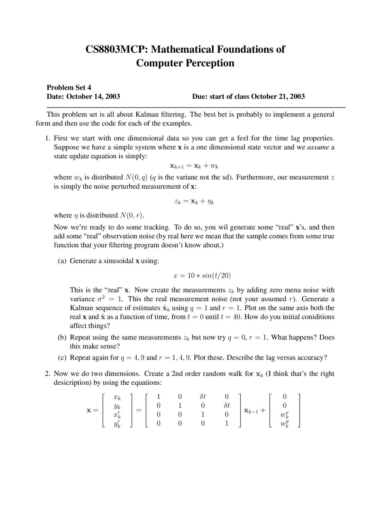 Problem Set 4 - Mathematical Foundations of Computer Perception | CS 8803 - Docsity
