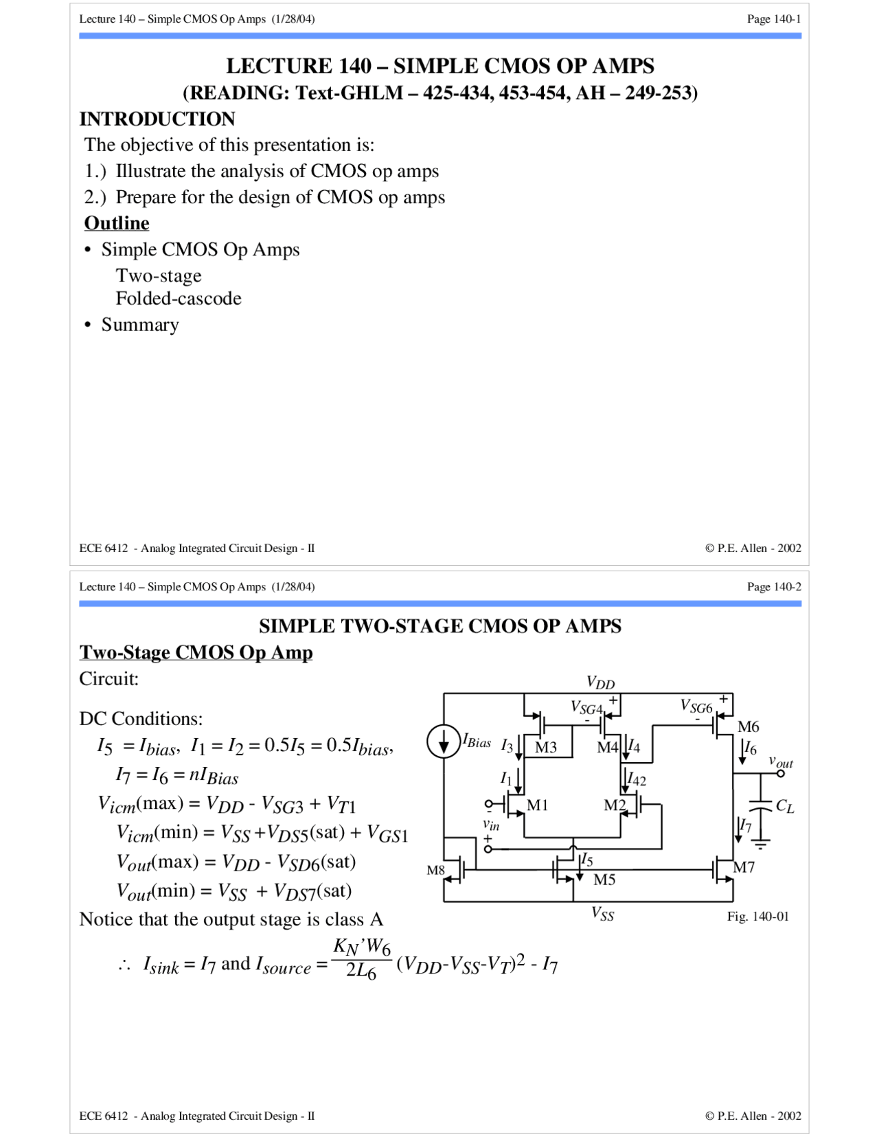 Simple Cmos Op Amps Lecture Slides Ece 6412 Docsity