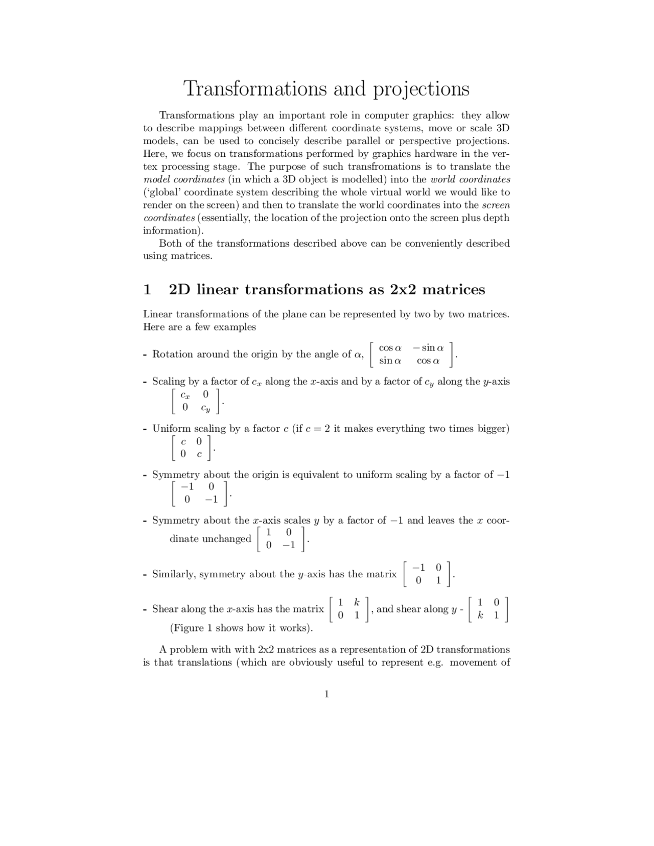 Transformation And Projections Computer Graphics Cs 3451 Docsity