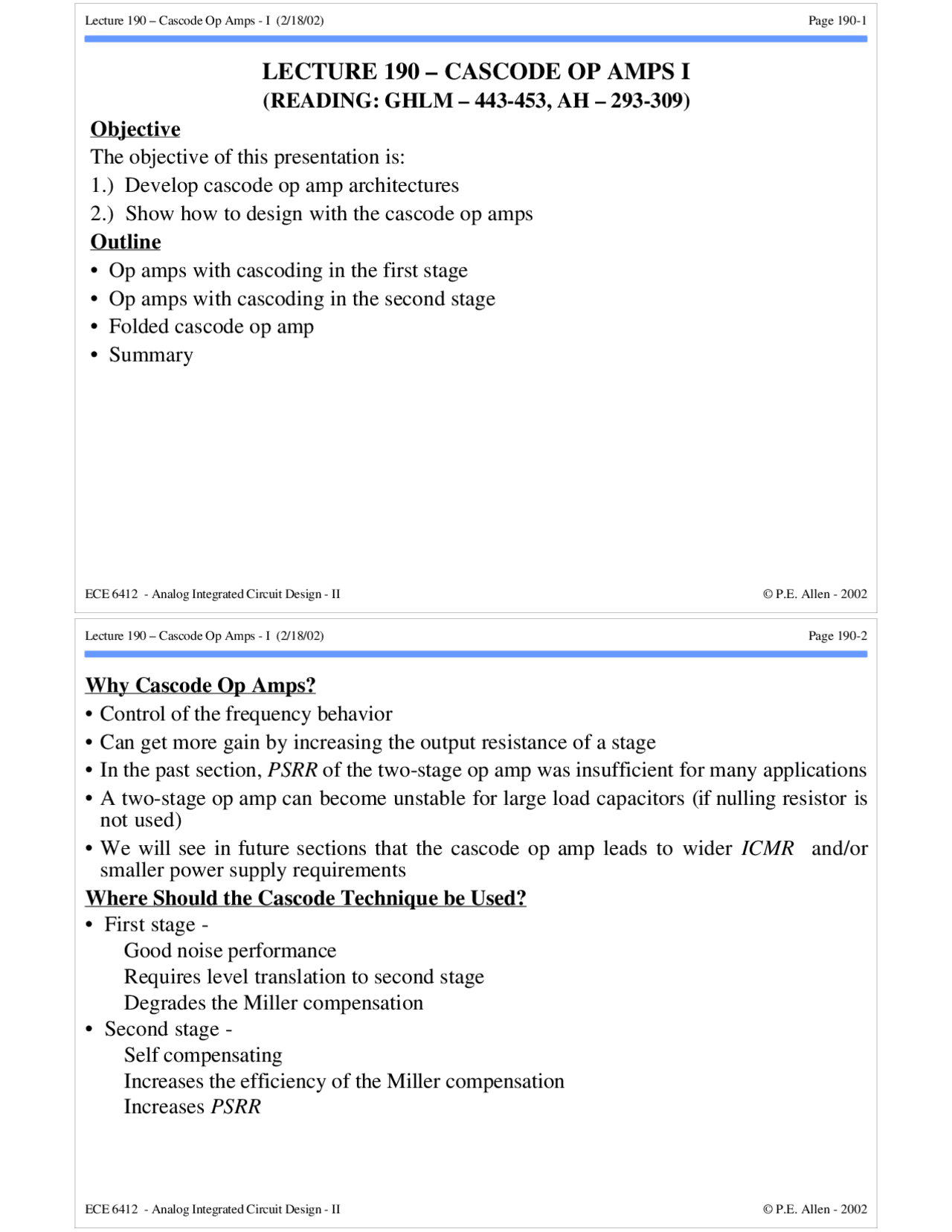 Cascode Op Amps I Analog Integrated Circuit Design Lecture Design
