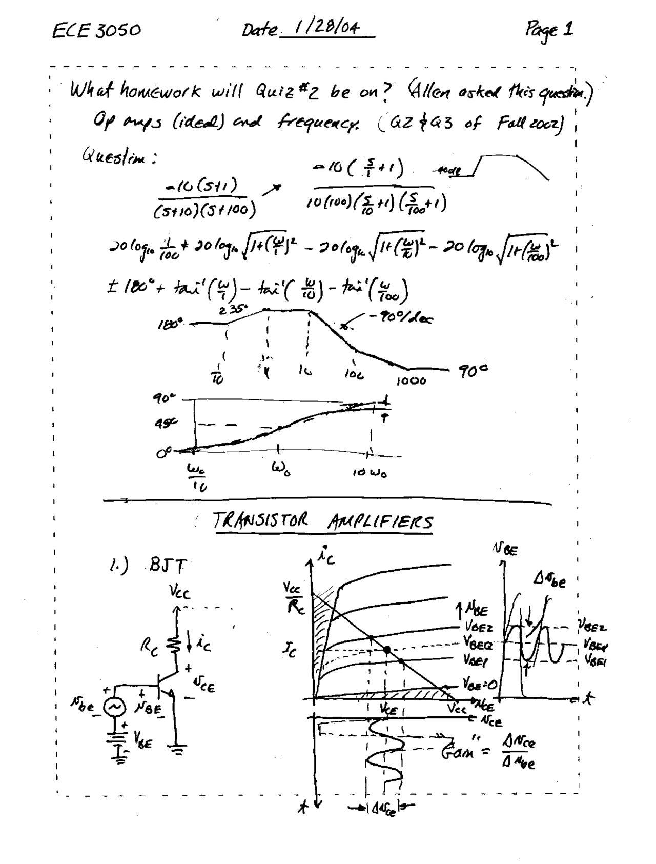 Handwritten On Transistor Amplifiers Ece 3050 Docsity