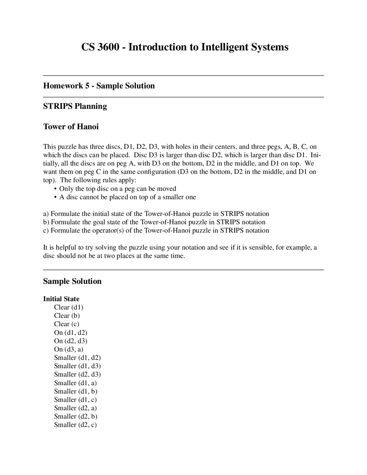 Homework 5 Sample Solutions Intelligent Systems Cs 3600 Docsity