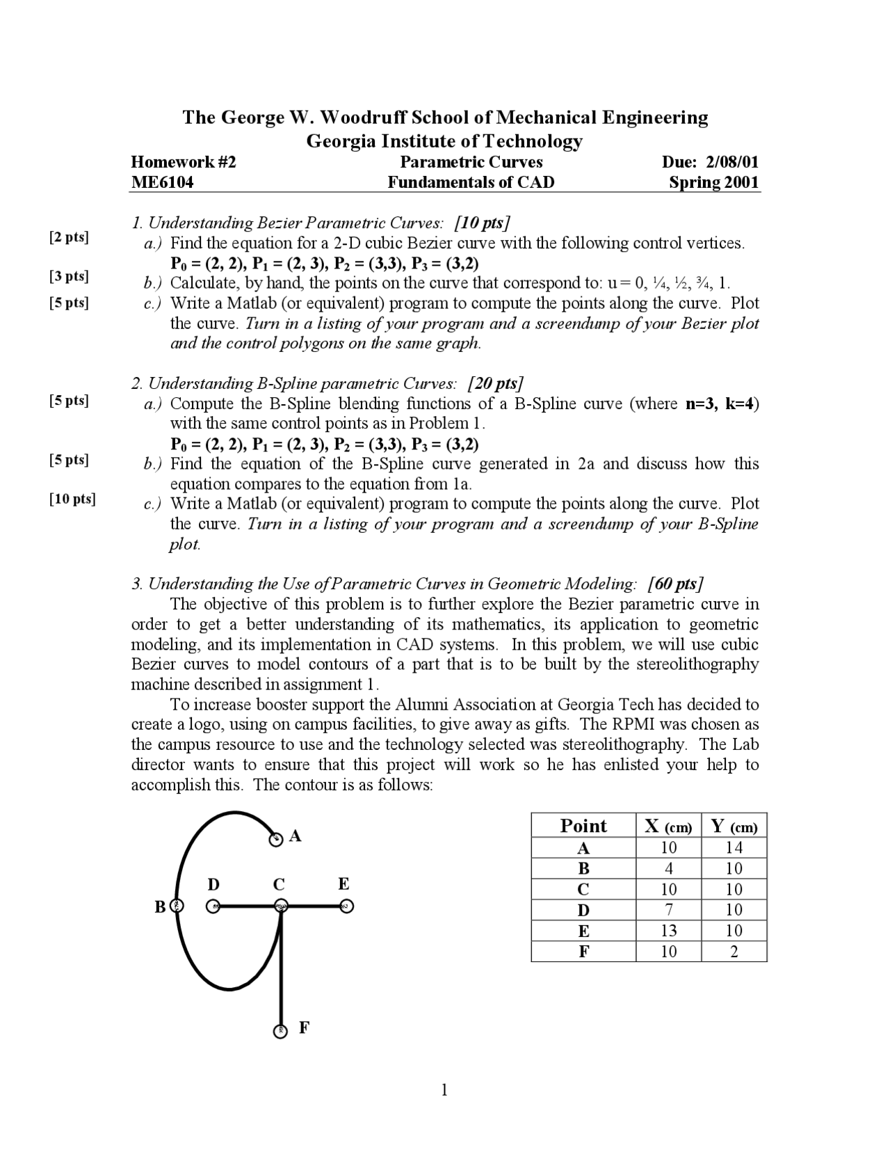 Problem Set 2 Parametric Curves Me 6104 Docsity