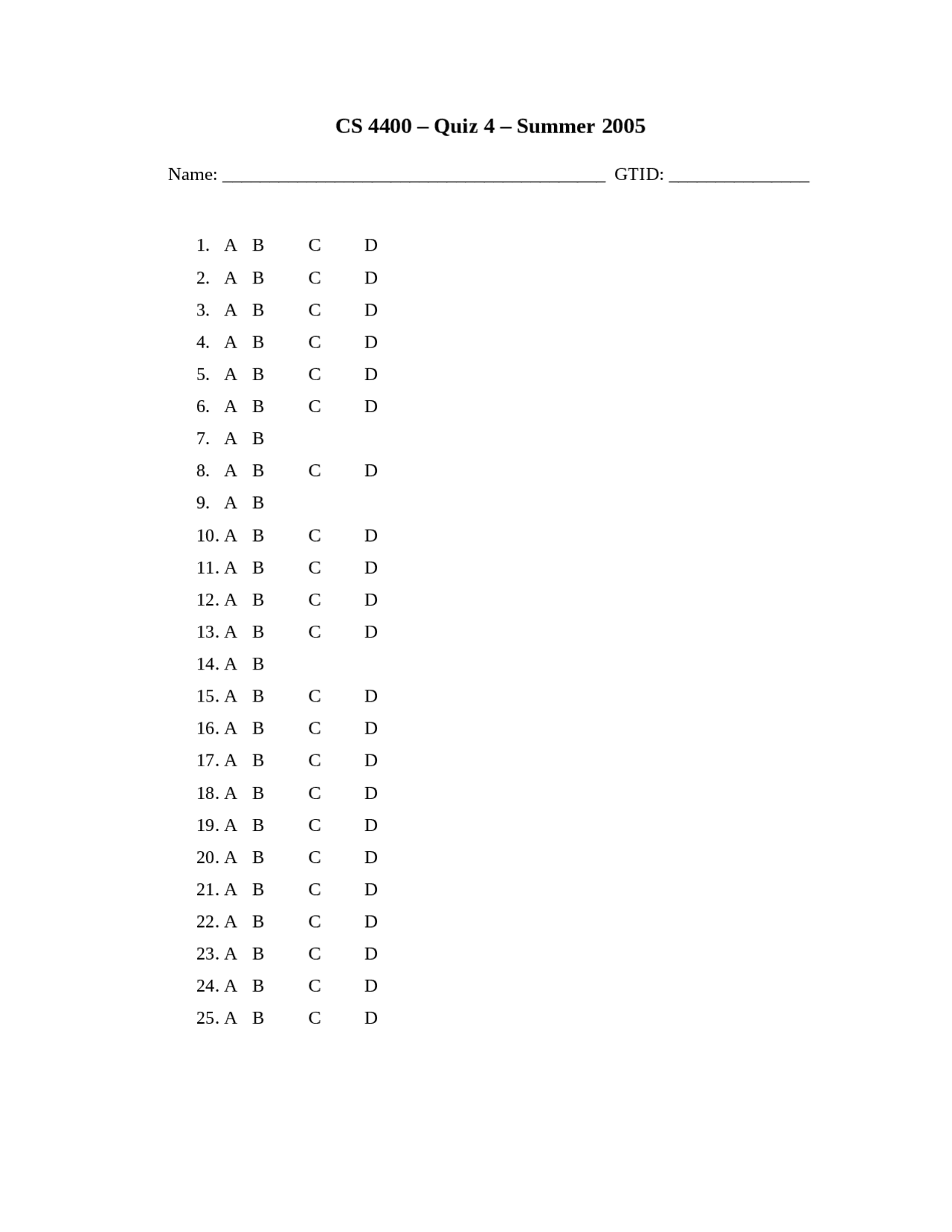 Questions for Quiz 4 - Introduction to Database Systems | CS 4400 - Docsity