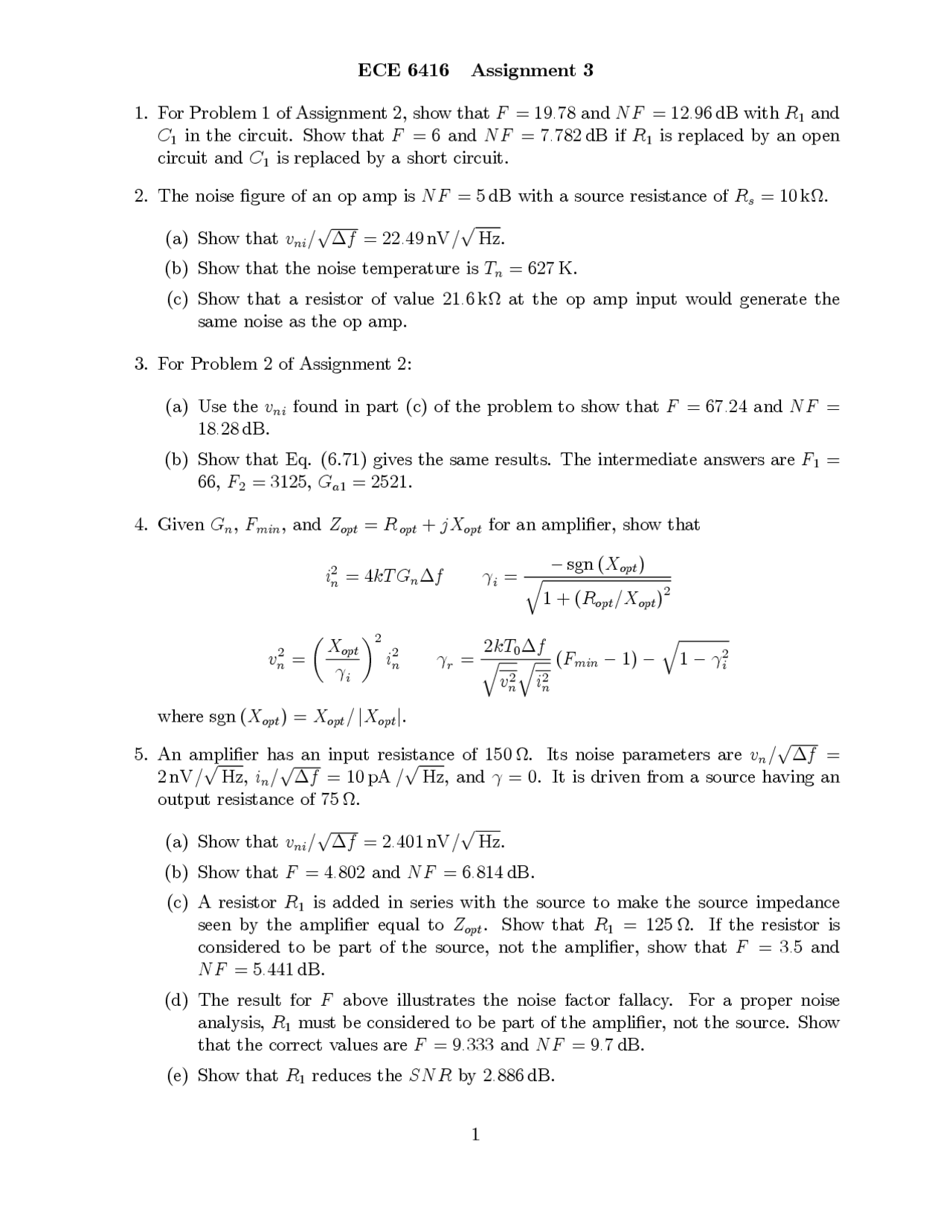 5 Problems On Electronic System Design Homework 3 Ece 6416 Docsity