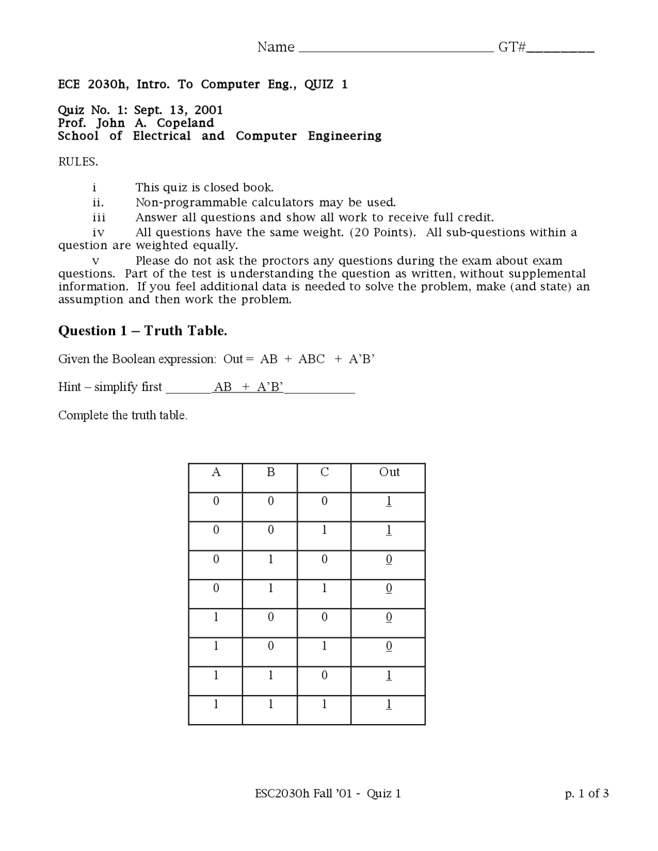 Truth Table Cmos Logic Indices Solved Questions Ece 2030 Docsity 