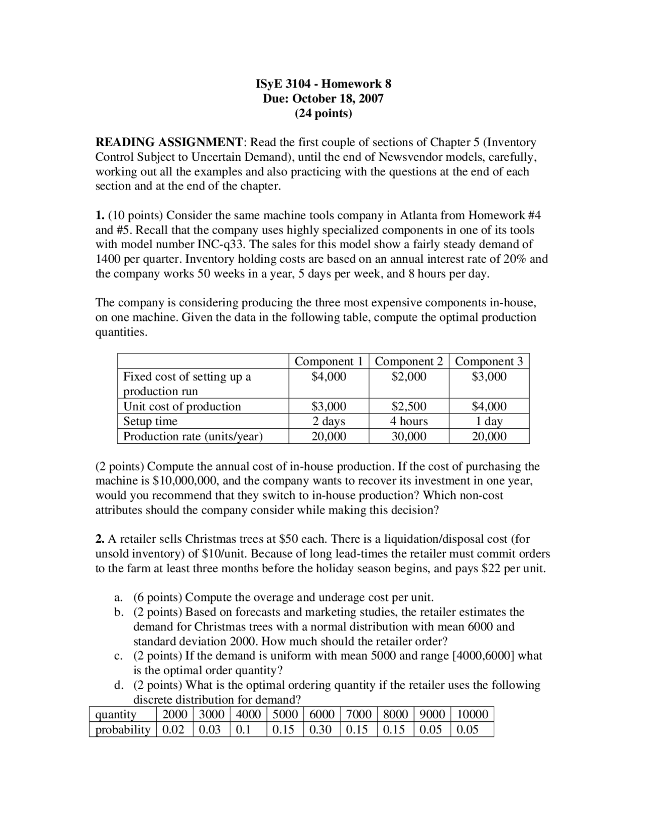 Homework 8 Introduction To Supply Chain Modeling Manufacturing