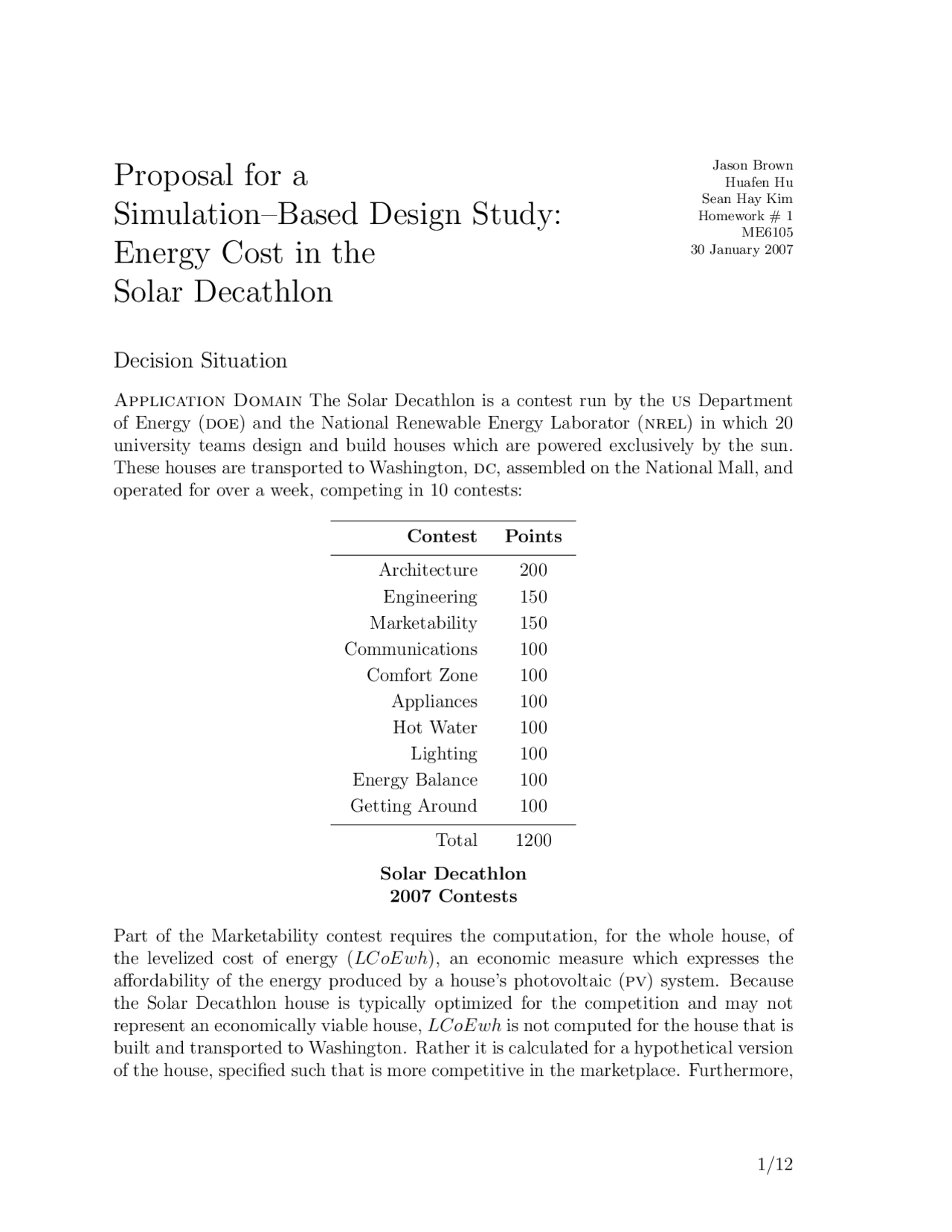Homework 1 Modeling And Simulation Design Fall 2007 Me 6105 Docsity