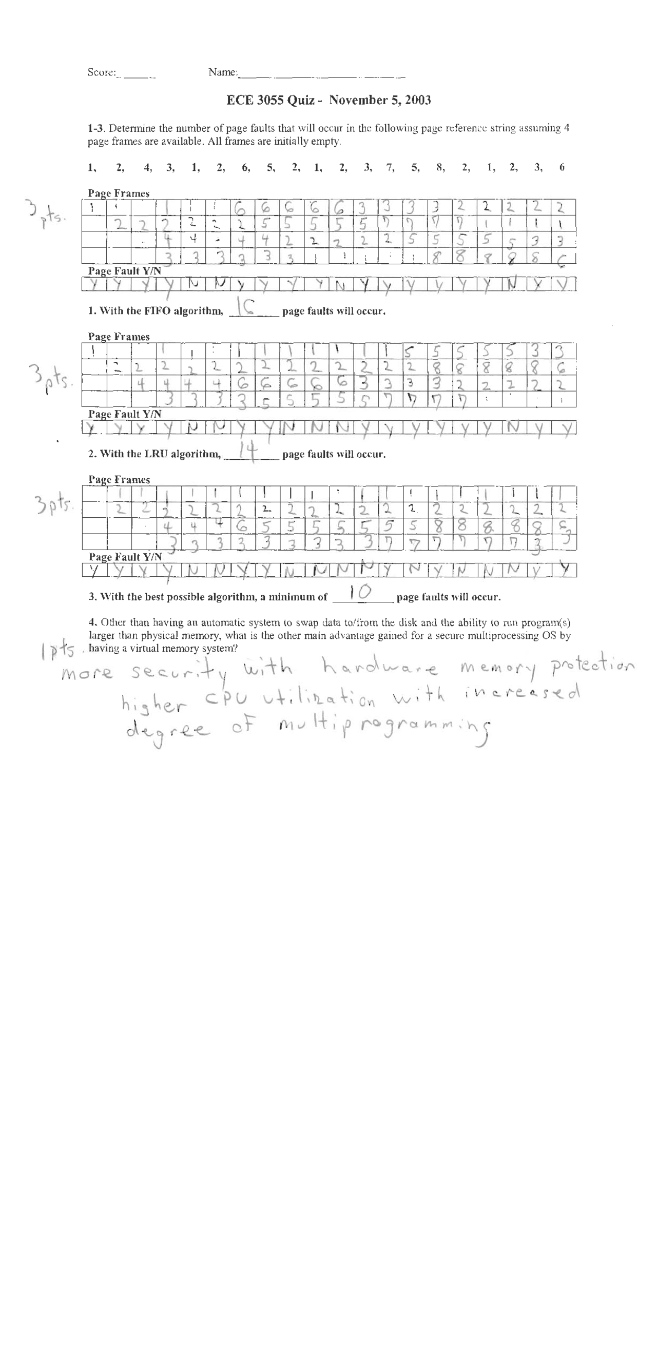 Quiz 13 - 4 Problems on Computer Architecture and Operating Systems | ECE 3055 - Docsity
