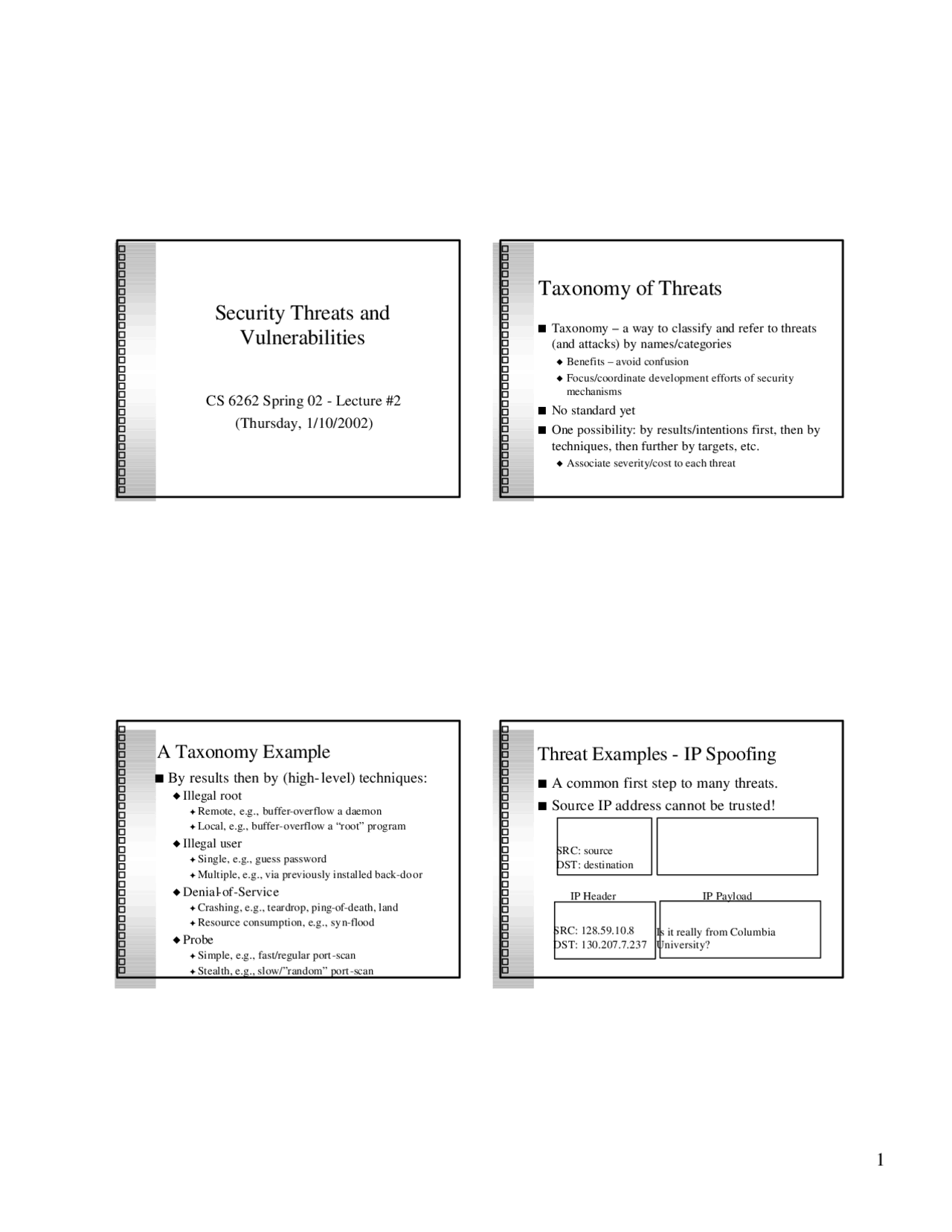 Security Threats And Vulnerabilities Lecture Slides Cs 6262 Docsity