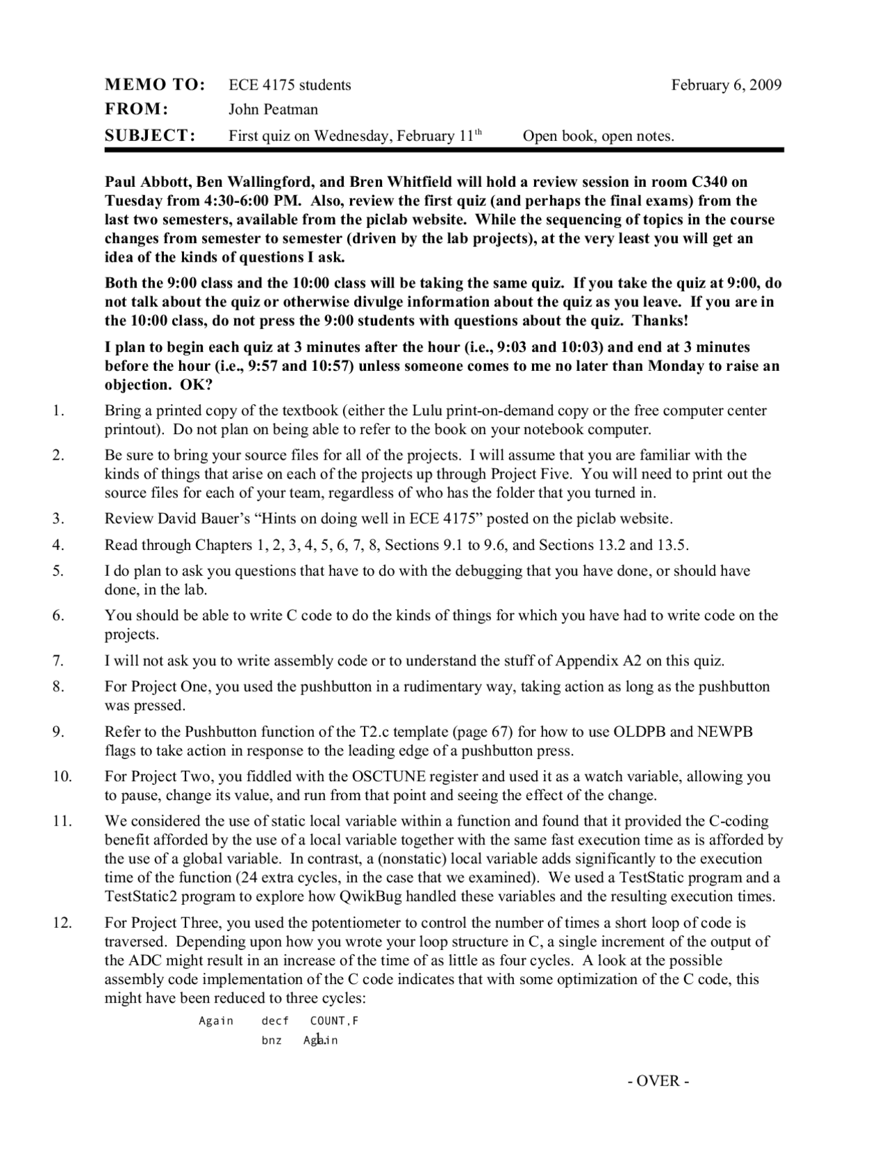 Embedded Microcontroller Design First Practice Quiz Ece 4175 Docsity