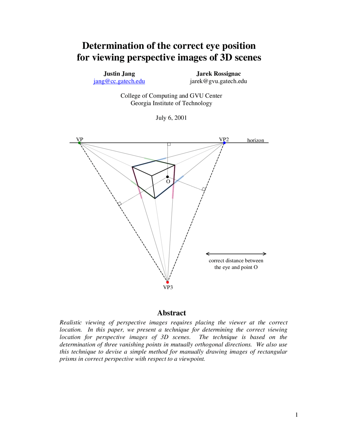 Determination of Correct Eye Position for Viewing Perspective Images of ...