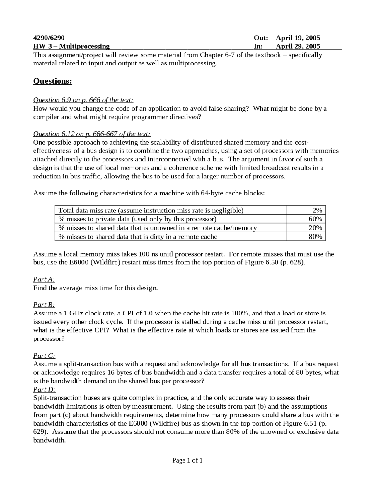 Multiprocessing Advanced Computer Organization Homework 2 Cs 4290