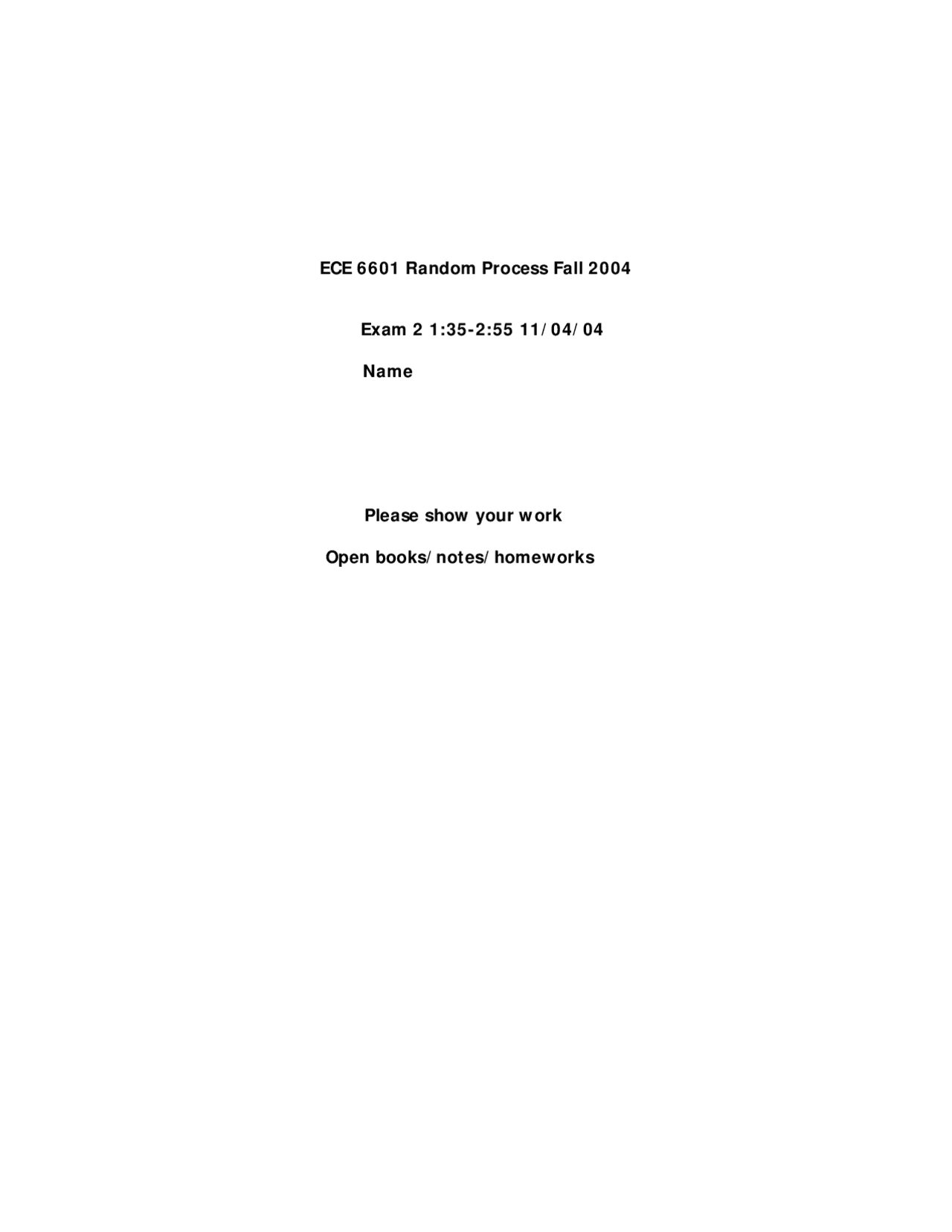 Old Exam 2 For Random Processes Ece 6601 Docsity