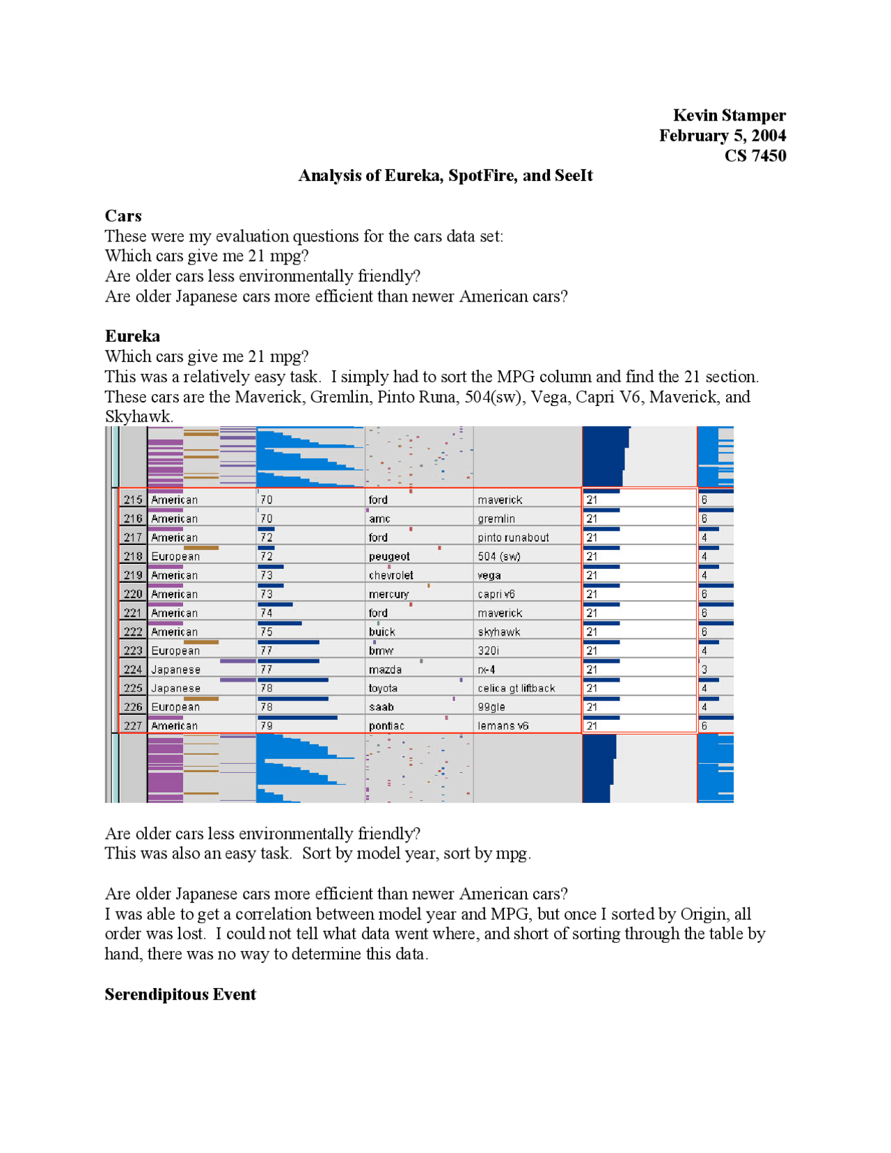 Questions on Analysis of Eureka, SpotFire and SeeIt - Assignment 3 | CS 7450 - Docsity