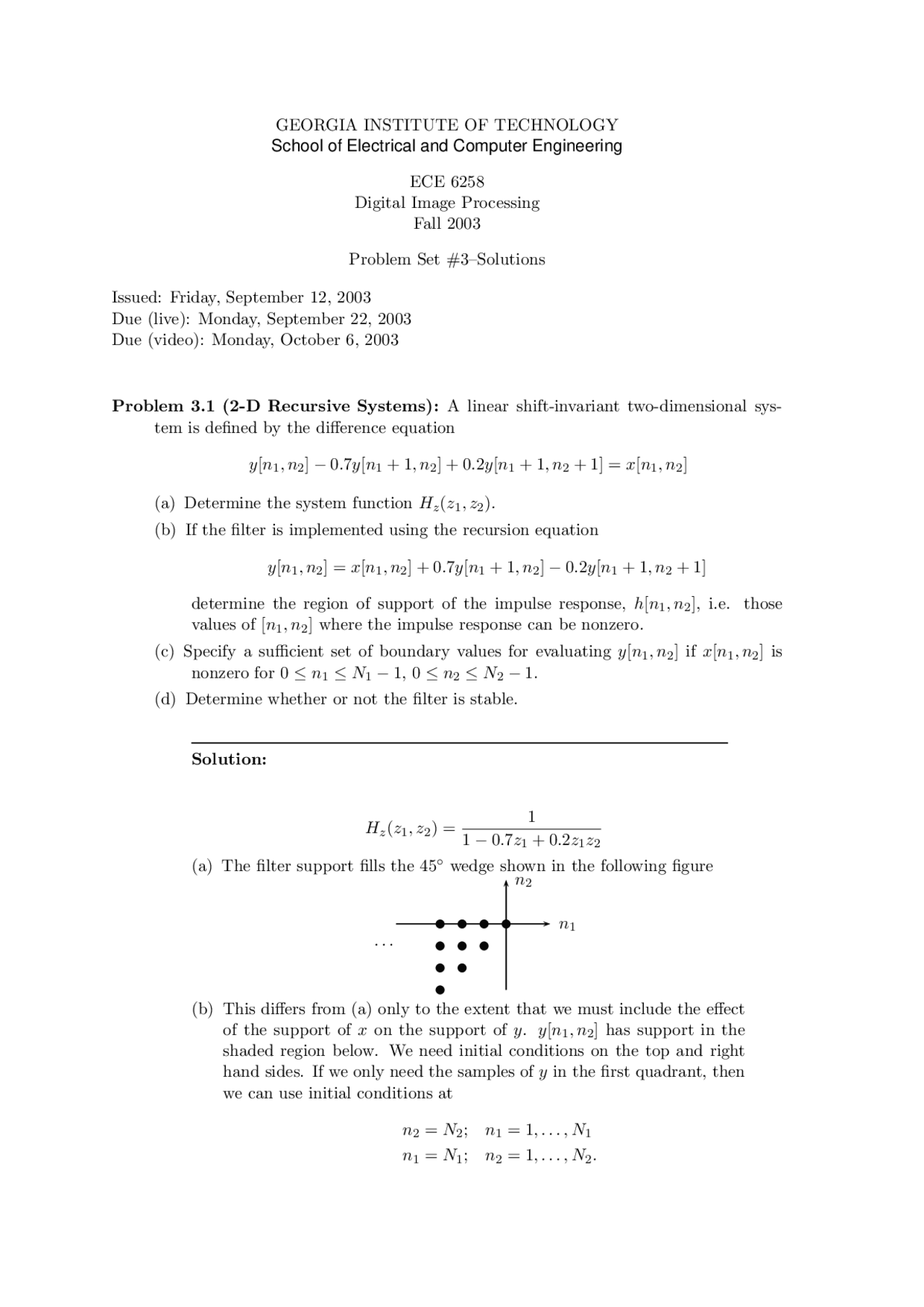 Resolution Of Problem Set 3 On Digital Image Processing Ece 6258