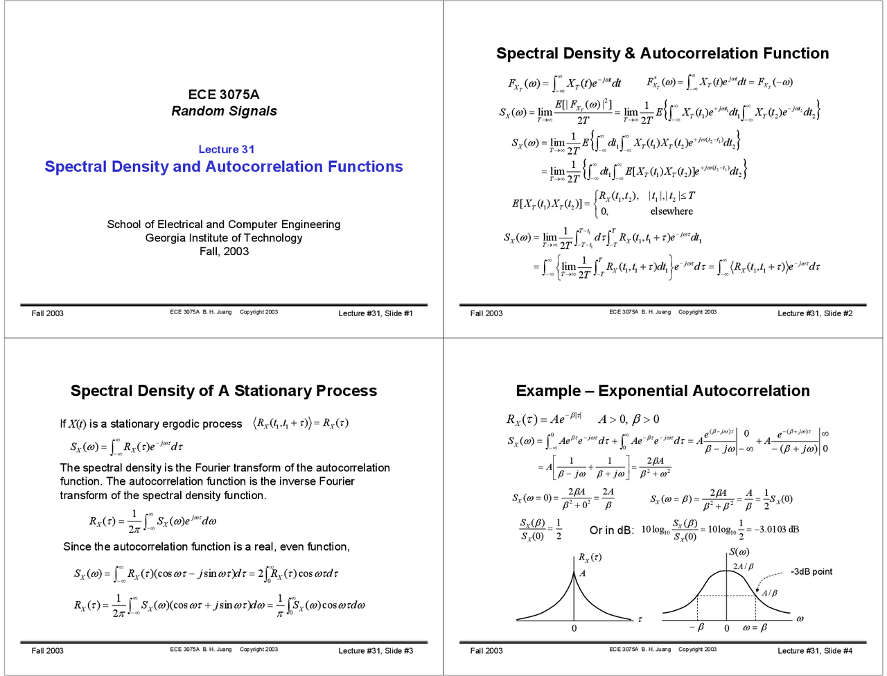 Spectral Density And Autocorrelation Functions Lecture Slides Ece