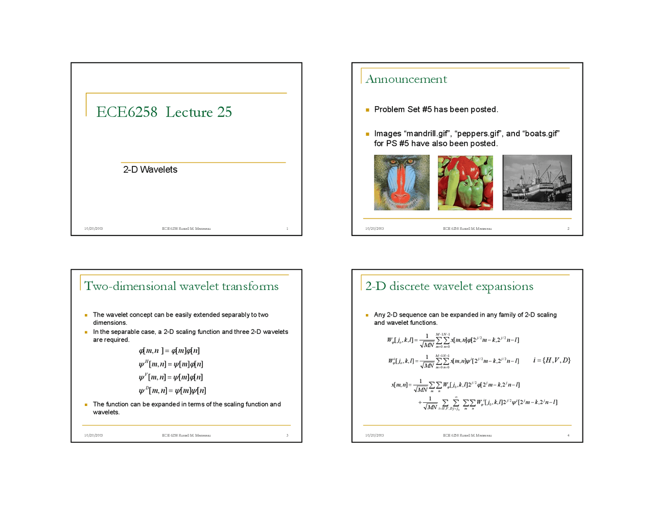 2 D Wavelets Lecture Slides Digital Image Processing Ece 6258 Docsity