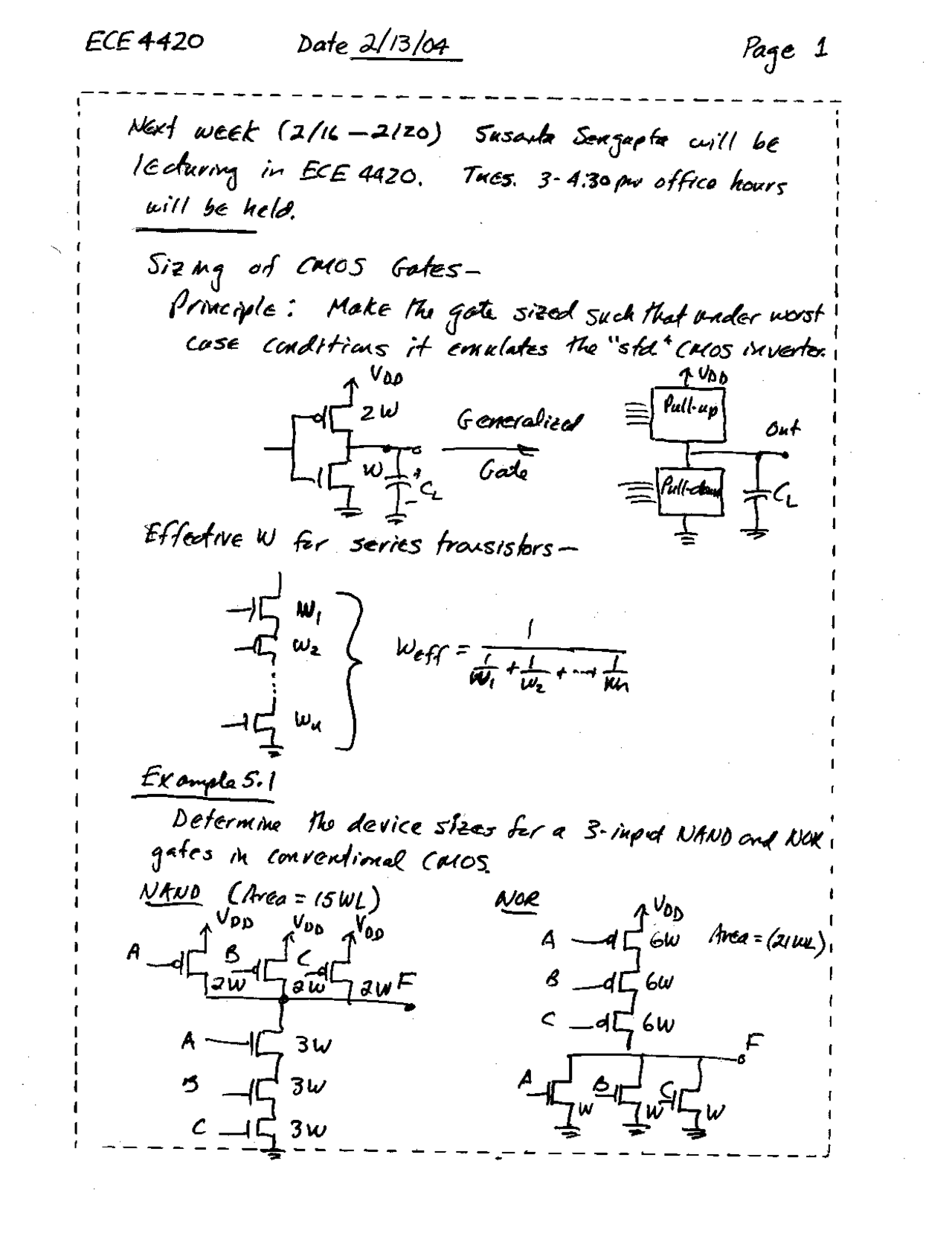 Sizing Of Cmos Gates Handwritten Notes Ece 4420 Docsity