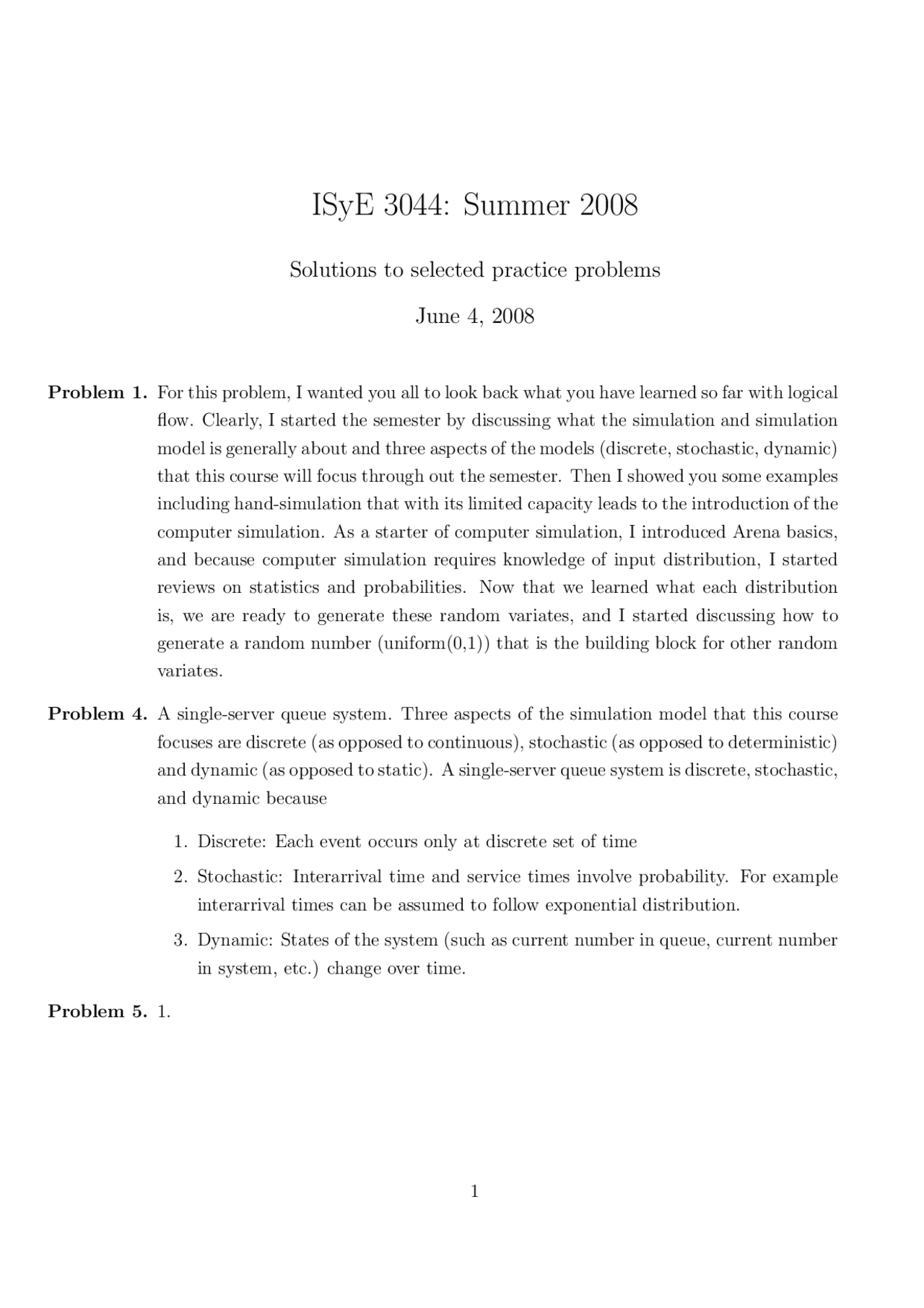 Solutions to Selected Problems in ISyE 3044: Summer 2008 - Discrete and ...