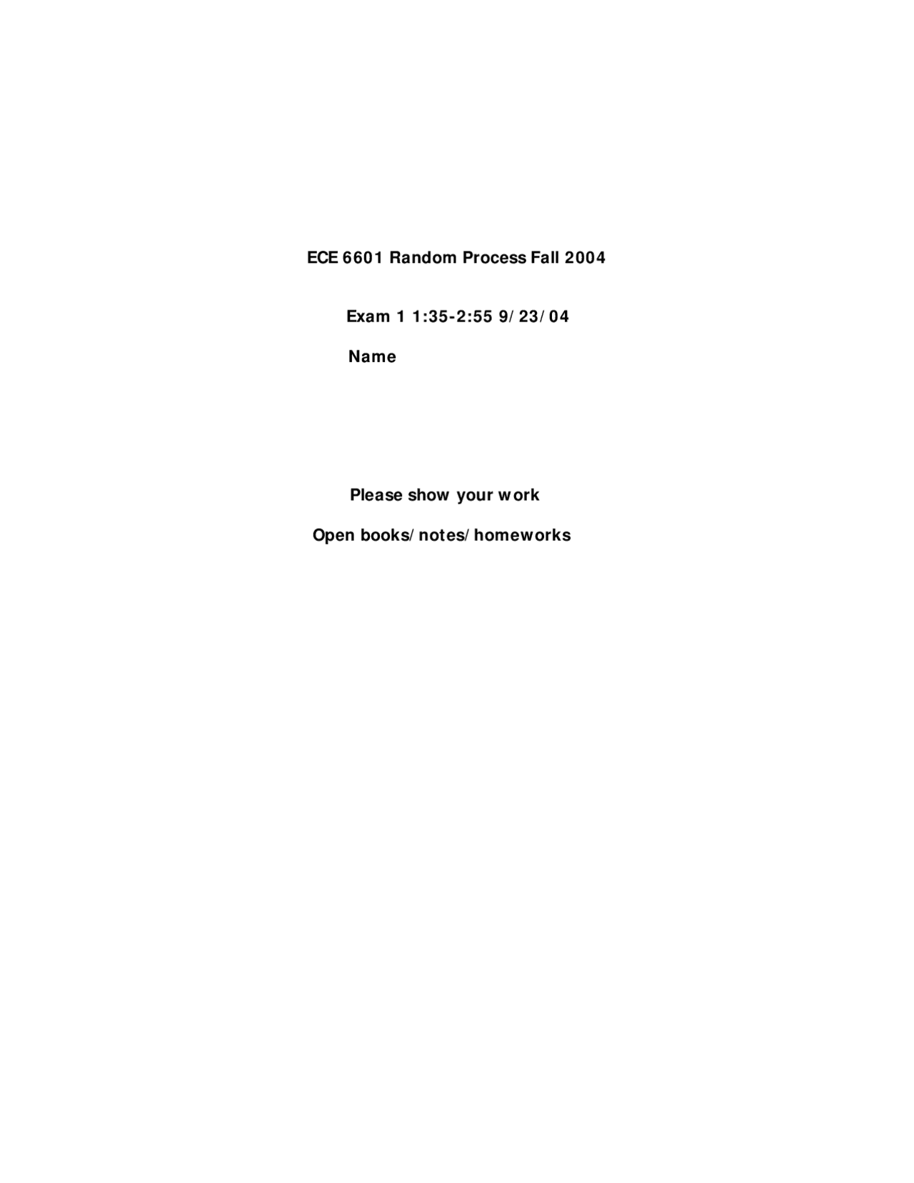Random Processes Examination 1 Ece 6601 Docsity