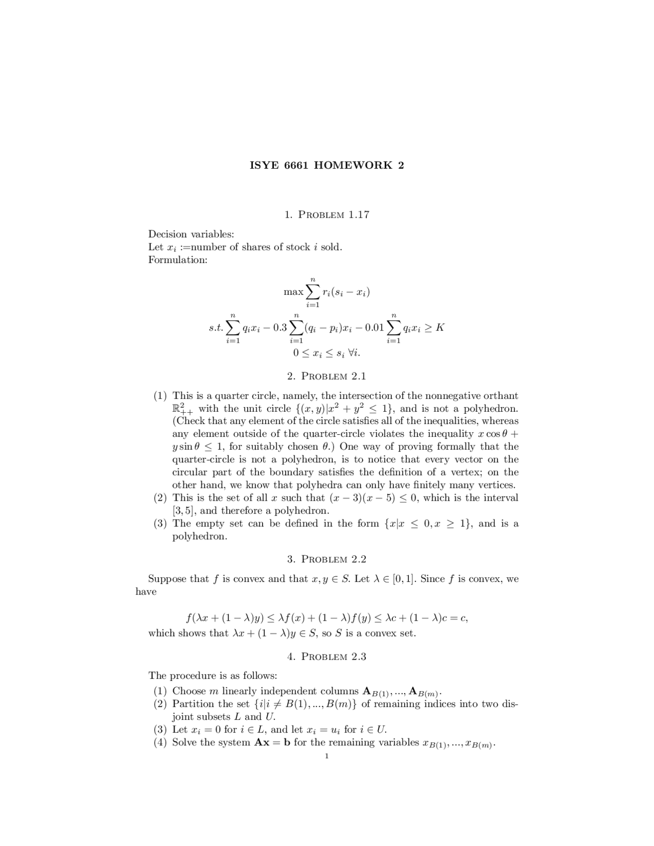 7 Problems Of Linear Optimization Assignment 2 Isye 6661 Docsity