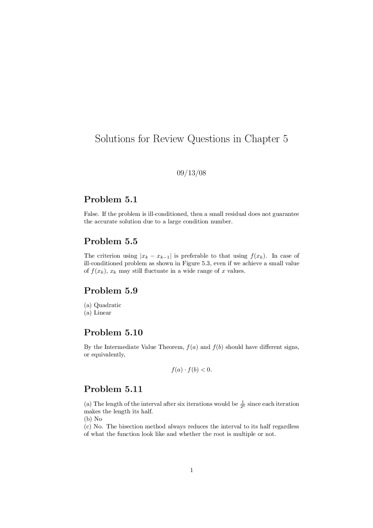 8 Problems On Intermediate Value Theorem Review Sheet Cs 4803