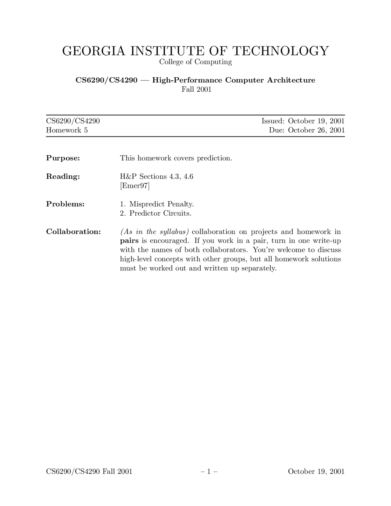 Problems on Mis predict Penalty and Predictor Circuits | CS 6290 - Docsity