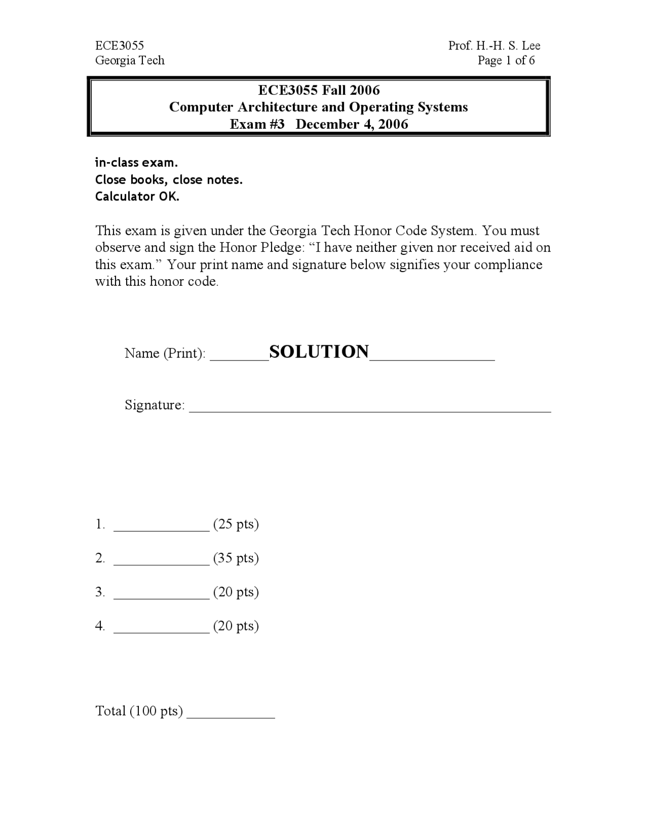 Old Exam 3 Computer Architecture Operating Systems Ece 3055 Docsity