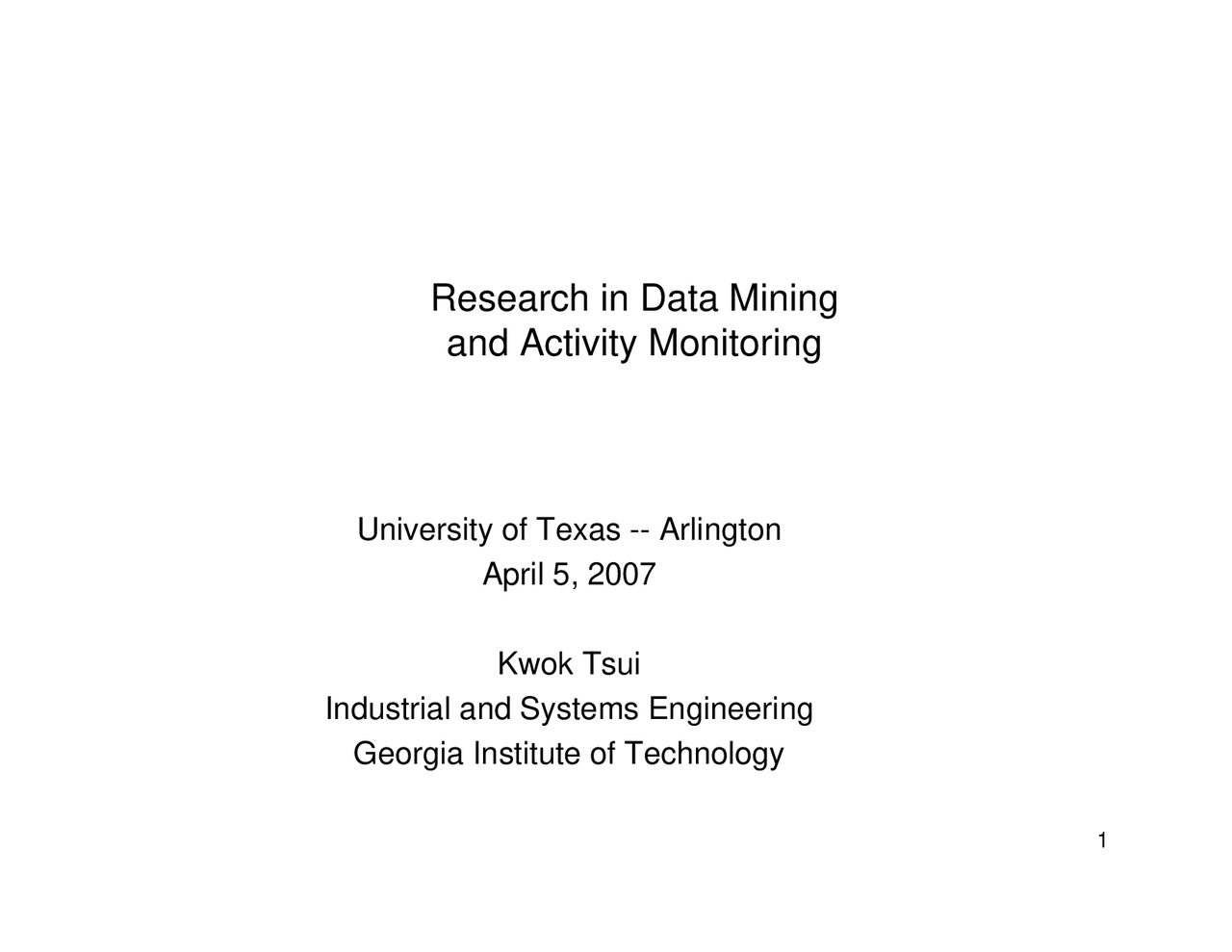 Research In Data Mining And Activity Monitoring Isye 7406 Docsity