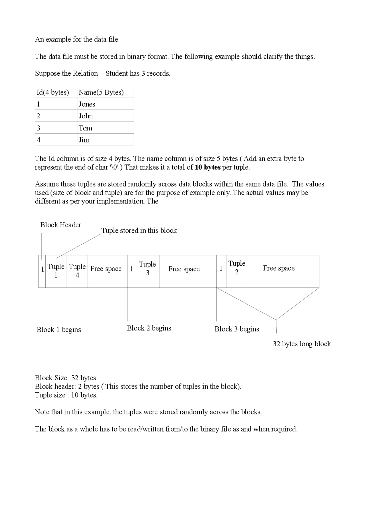 An Example for the Data File - Database System Implementation | CS 4420 - Docsity