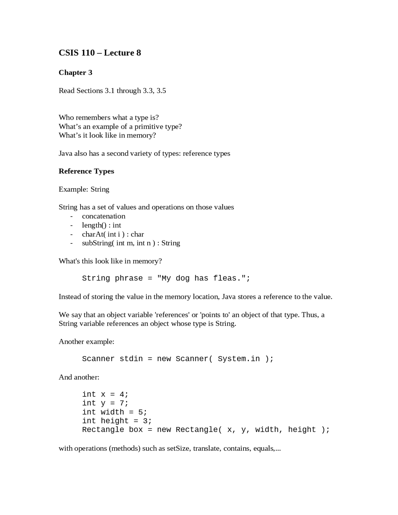 Reference Types Introduction To Programming In Java Csis 110 Docsity 7921