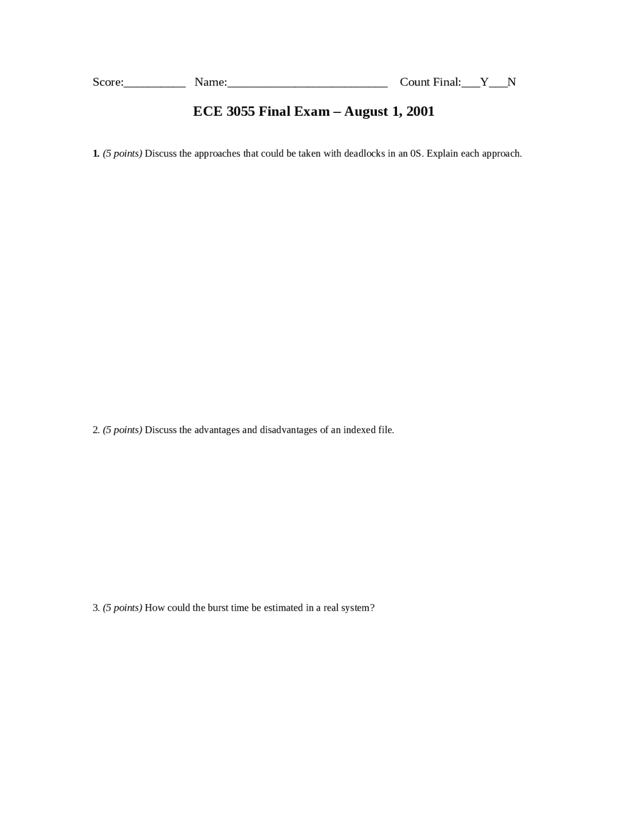 Final Exam - Questions of Computer Architecture and Operational System | ECE 3055 - Docsity