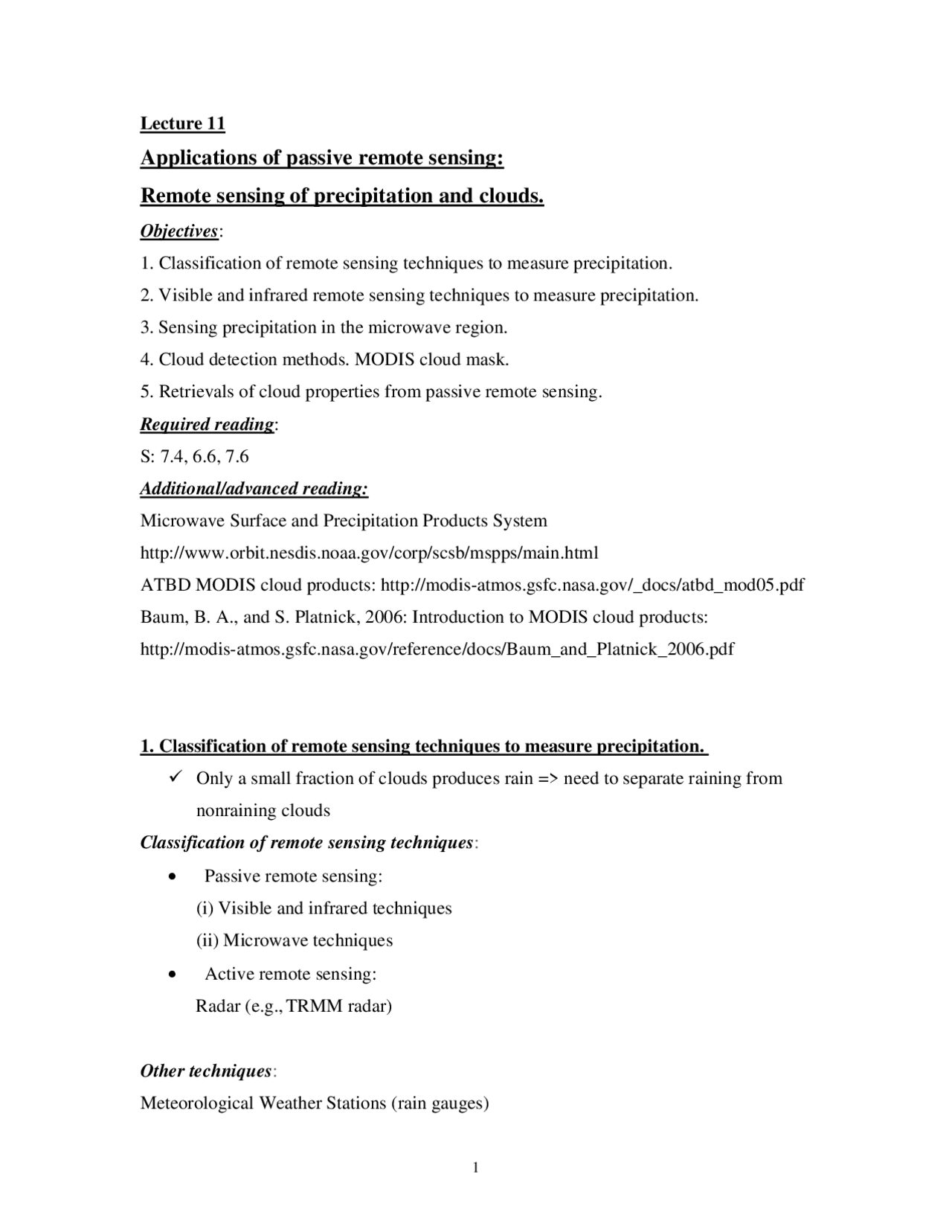 Applications Of Passive Remote Sensing Lecture Notes Eas 6145 Docsity